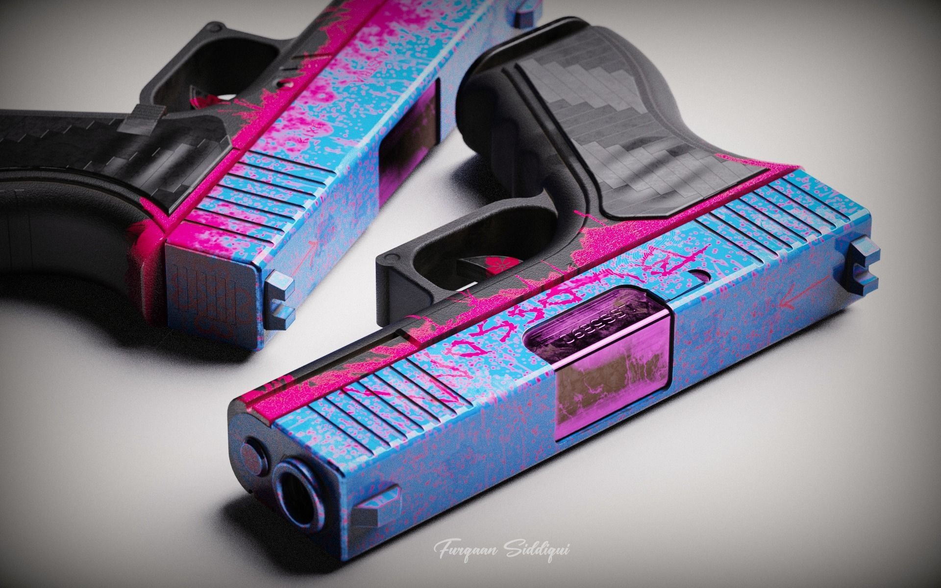 3D model Glock Pistol Blossom Blueprint PBR Gun VR / AR / low-poly ...