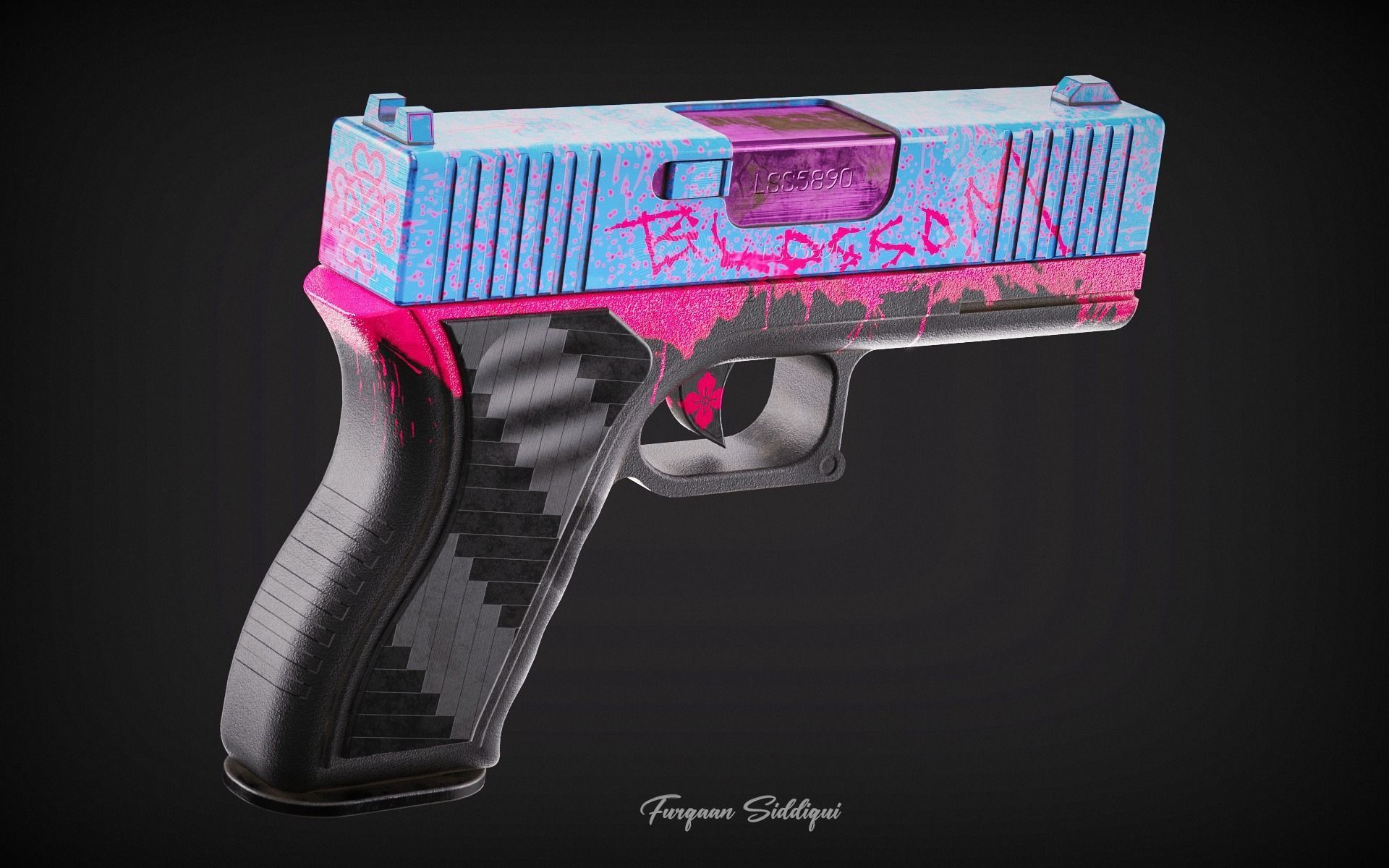 3D model Glock Pistol Blossom Blueprint PBR Gun VR / AR / low-poly ...