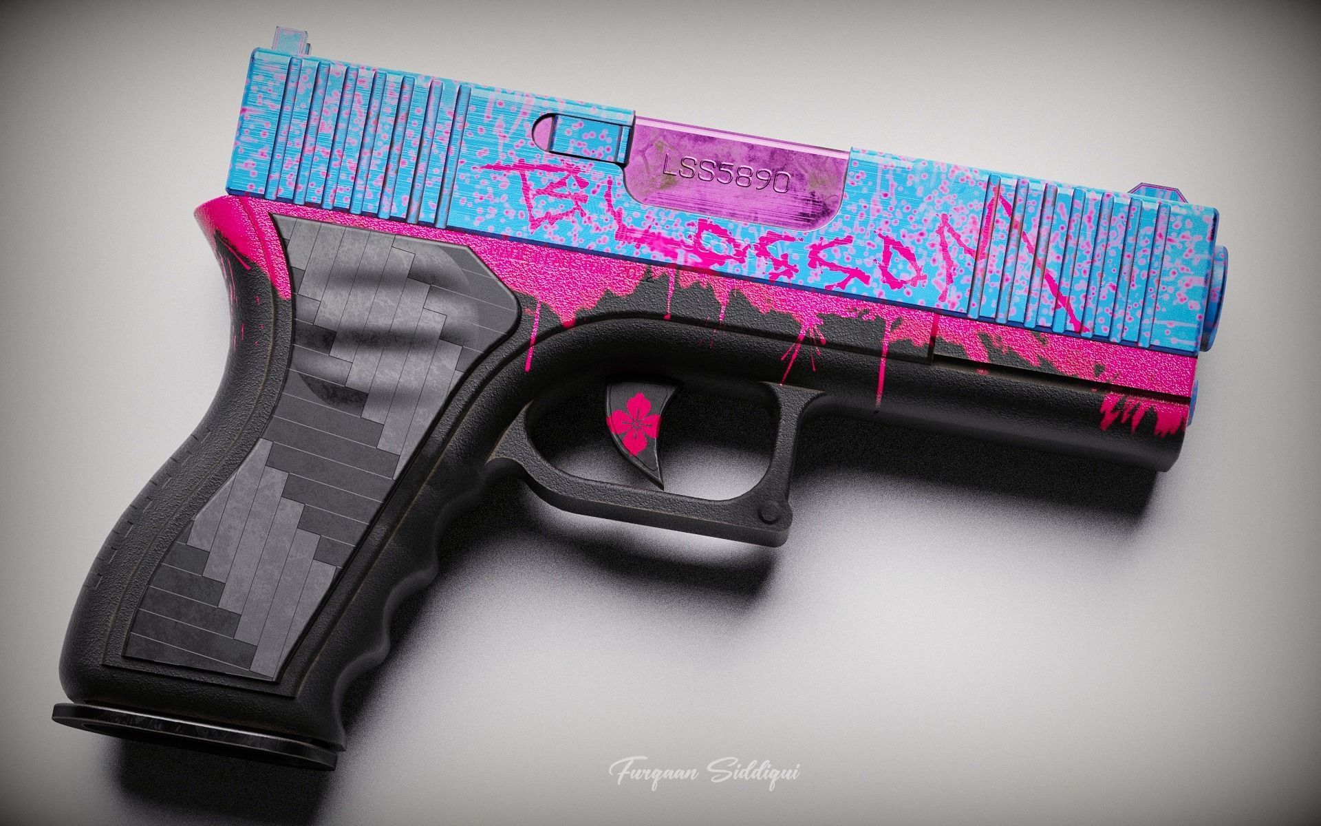 3D model Glock Pistol Blossom Blueprint PBR Gun VR / AR / low-poly ...