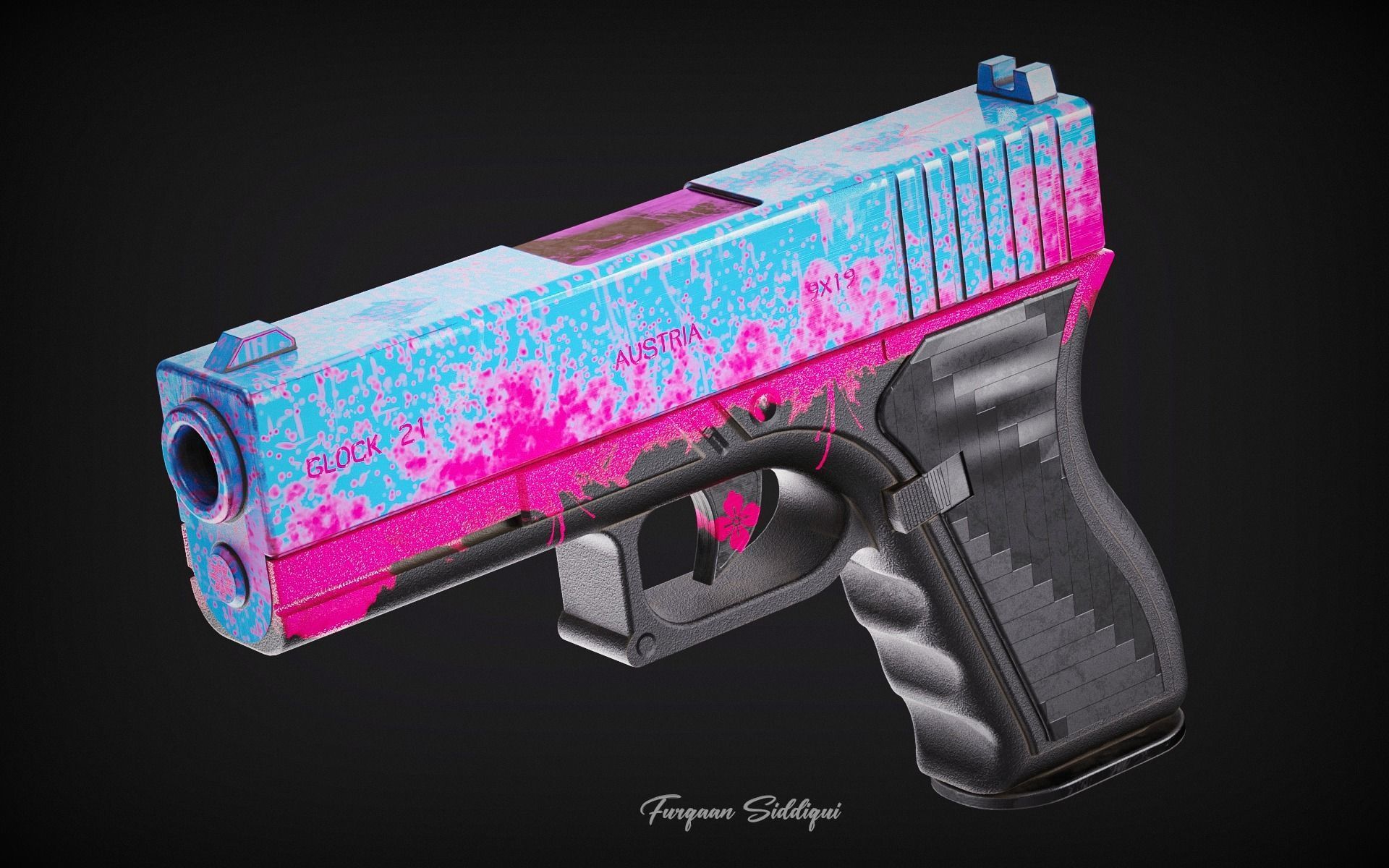 3D model Glock Pistol Blossom Blueprint PBR Gun VR / AR / low-poly ...