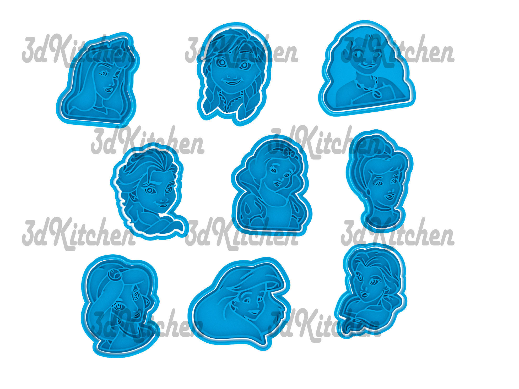 Princesas disney cookie cutters STL files 3D print model 3D model 3D ...