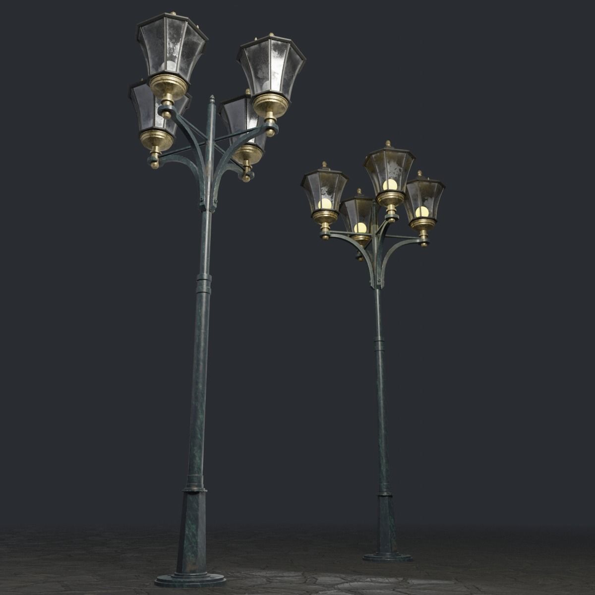 Standart Street Lamp with quad stand 3D model | CGTrader