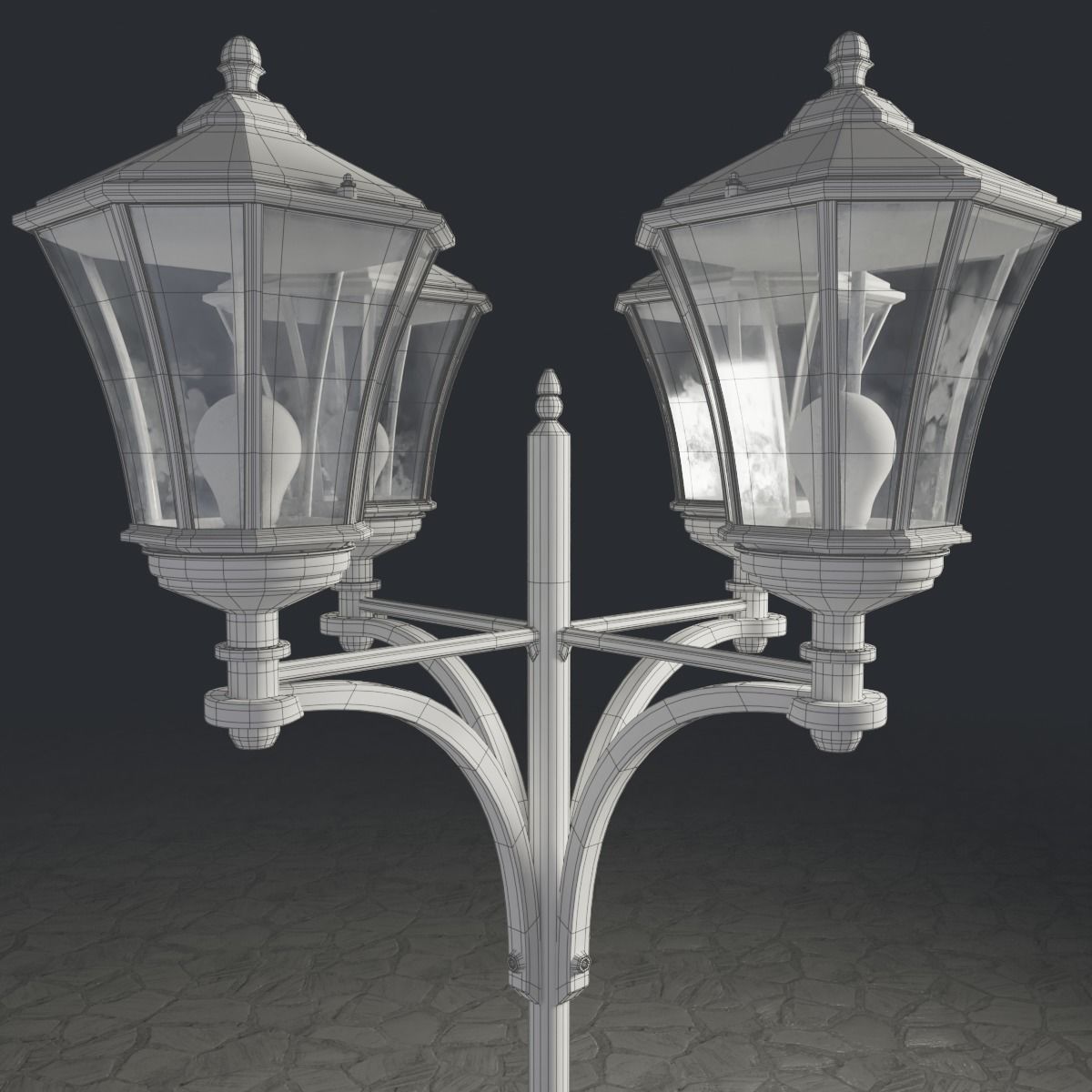 Standart Street Lamp with quad stand 3D model | CGTrader