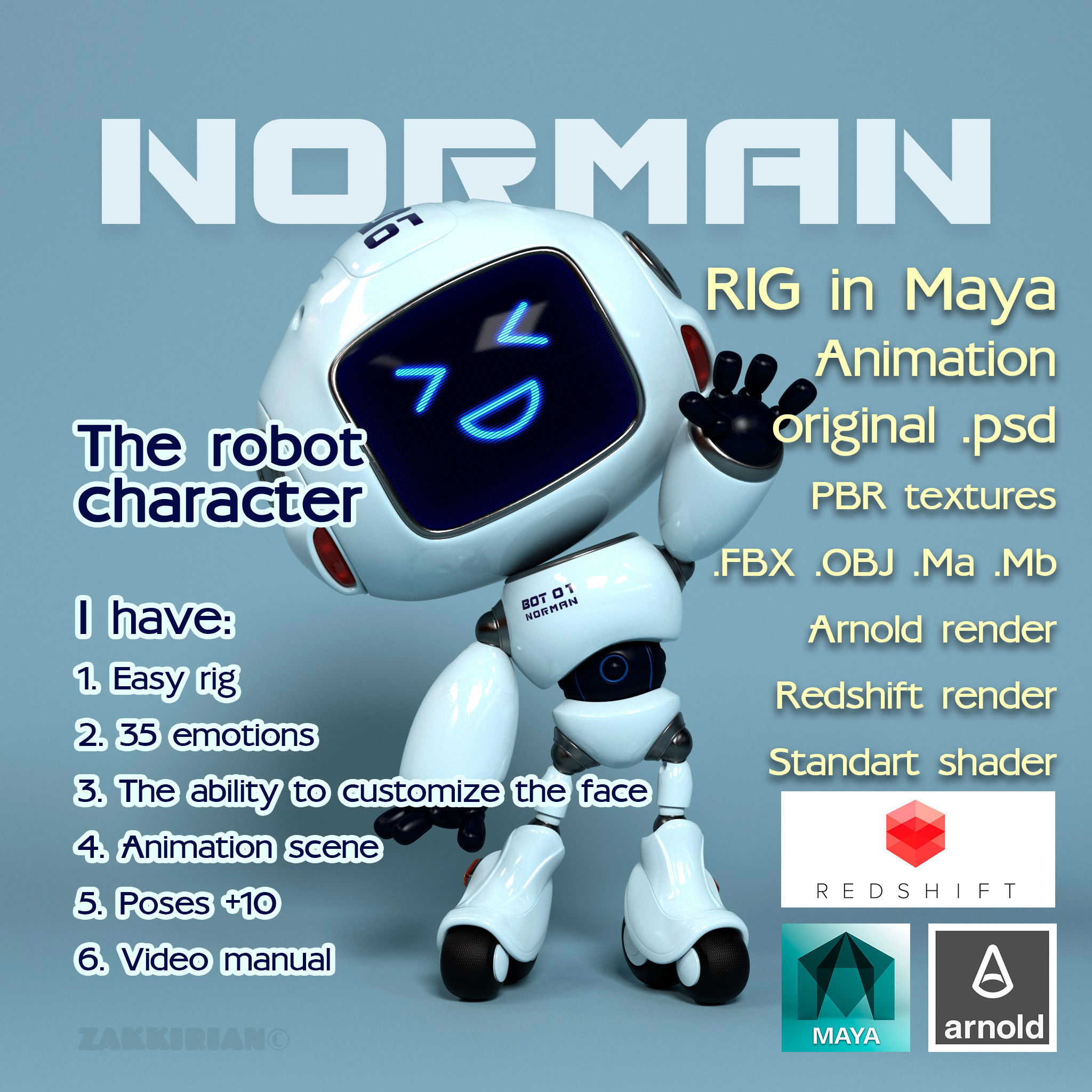 3D model Norman the robot character VR / AR / low-poly | CGTrader