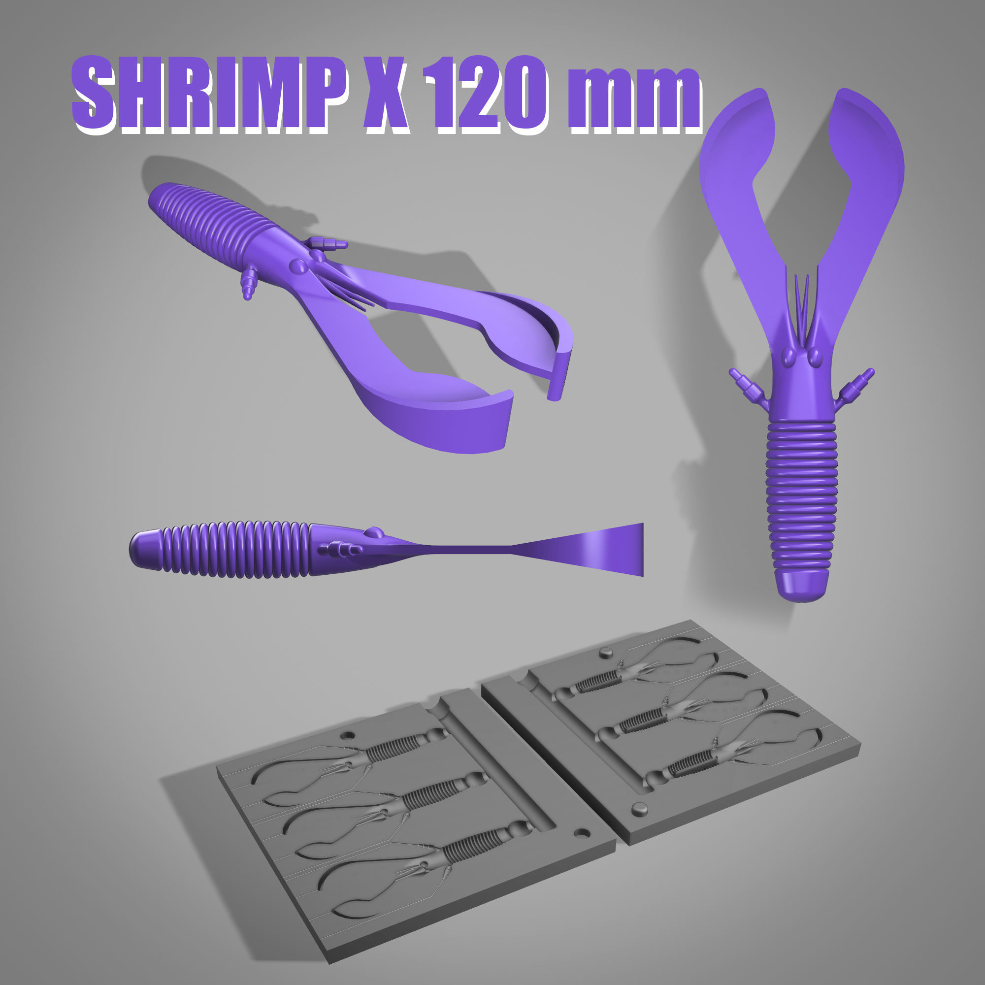 MOLD TFF SHRIMP X 120mm 3D STL STEP FILE FOR CNC AND 3D PRINT 3D model ...