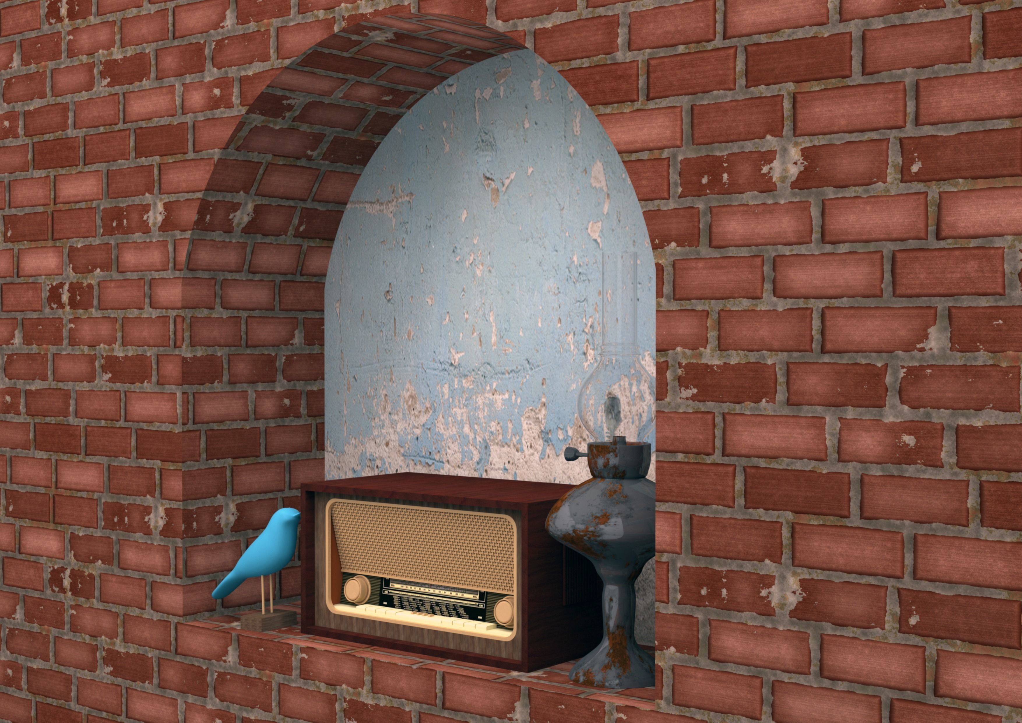 Radio and old lamp with bird statue 3D model | CGTrader