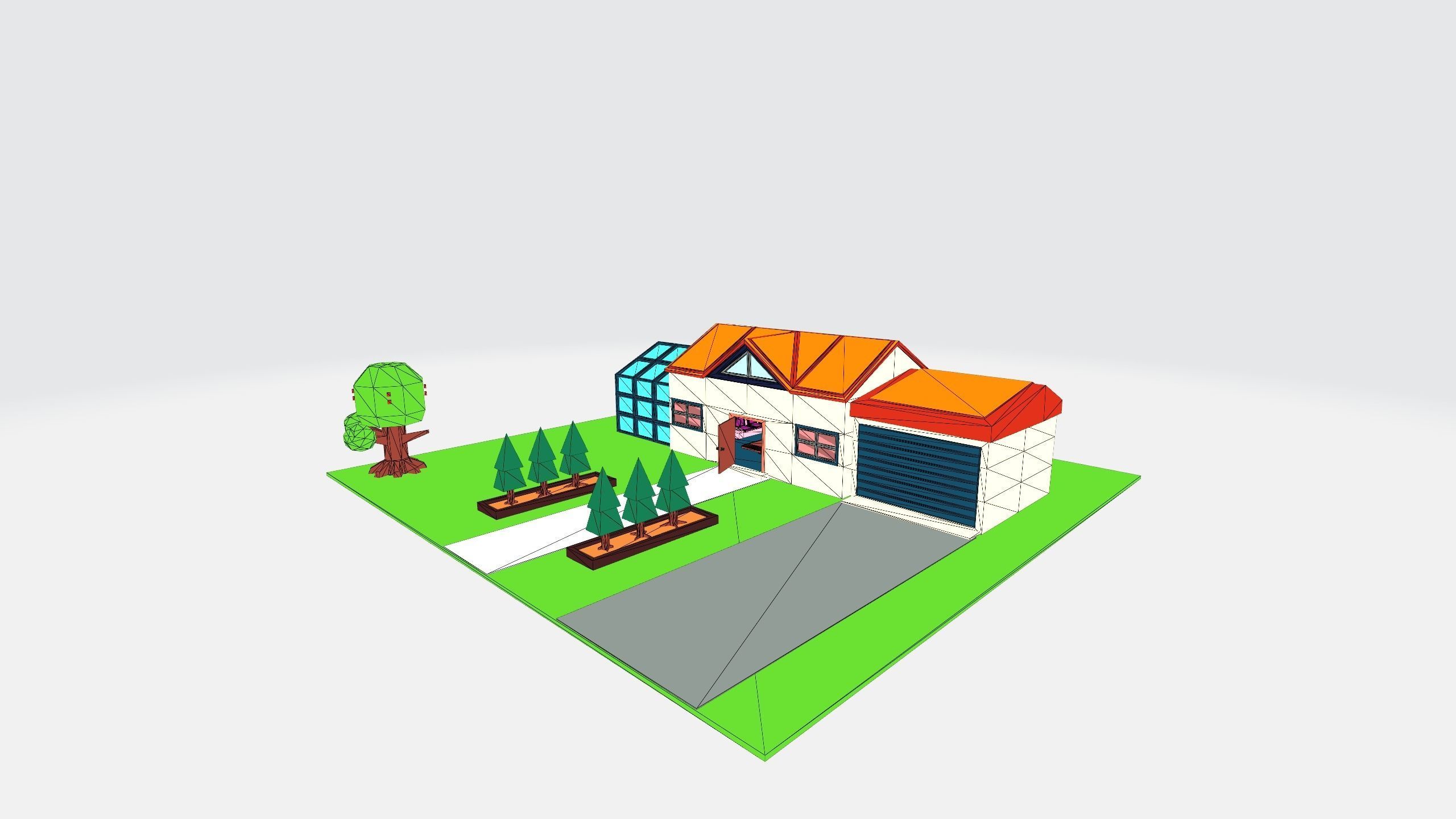 Animated House for game ready animation low poly cartoon free VR / AR ...