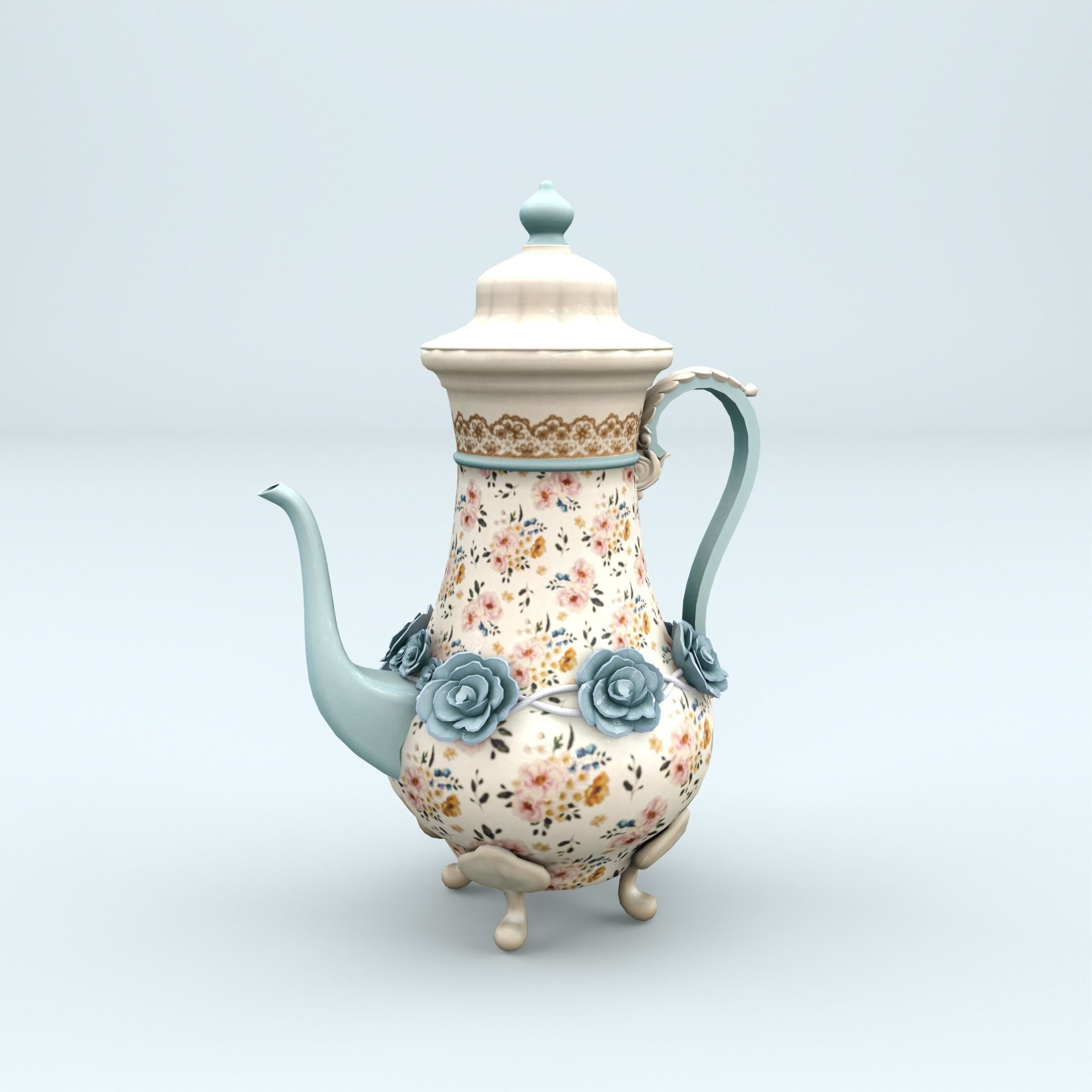 Antique Rose Teapot 3D model | CGTrader