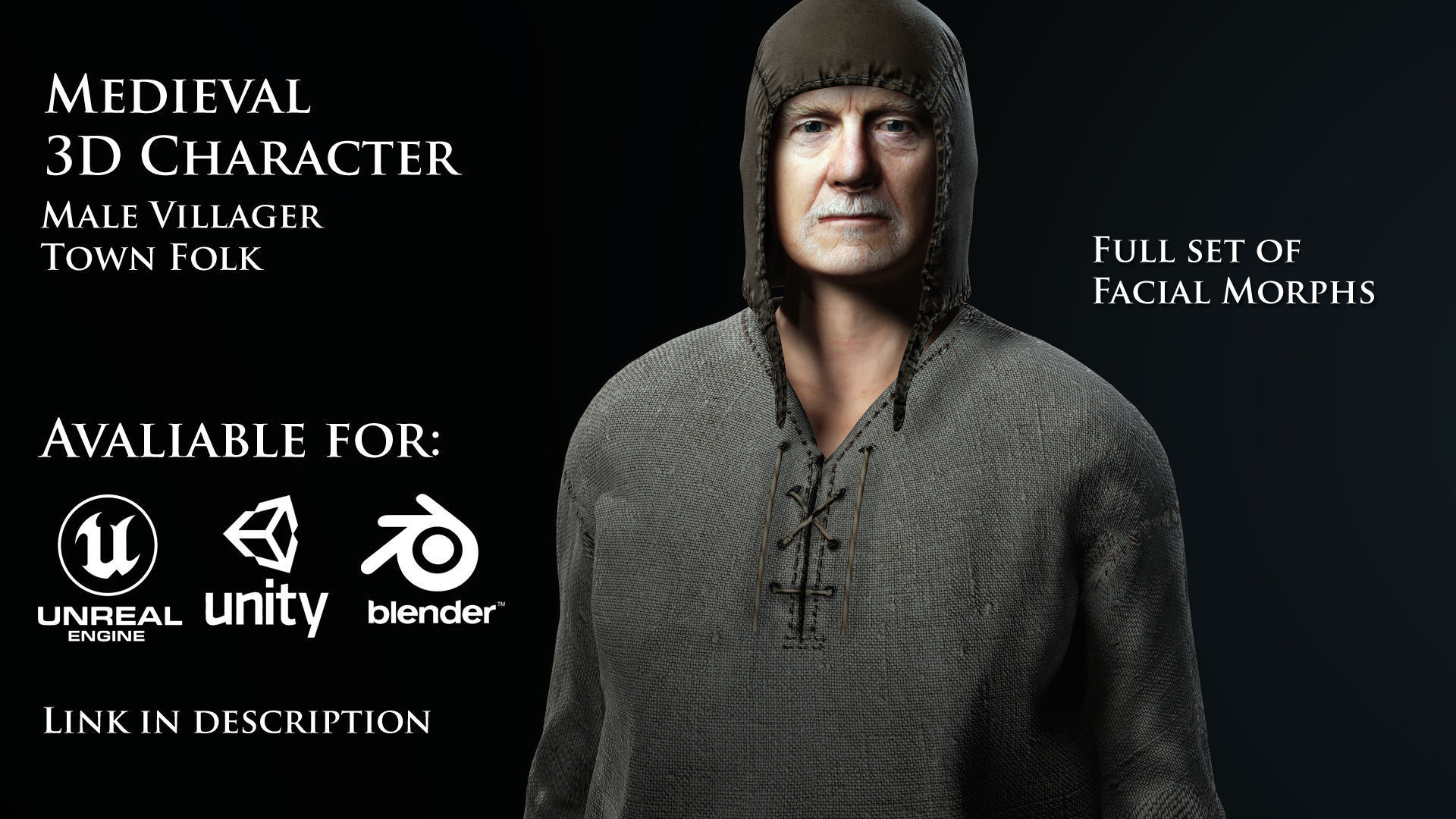 3D model 3D Medieval Character 01 Villager Town Folk VR / AR / low-poly ...