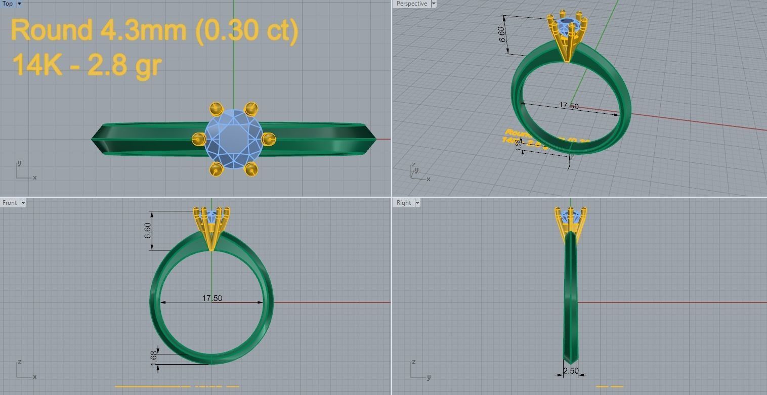 Peg Head Solitaire Ring 0439 free 3D model 3D printable | CGTrader