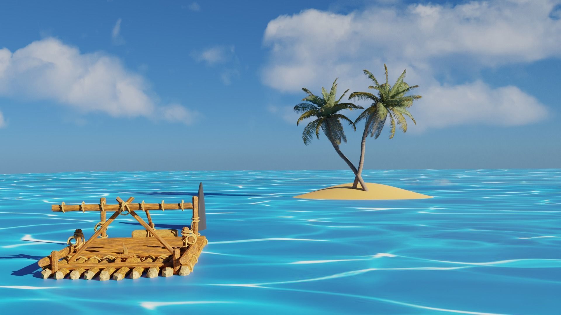3D model 3D low poly game raft scene and landscape model VR / AR / low ...