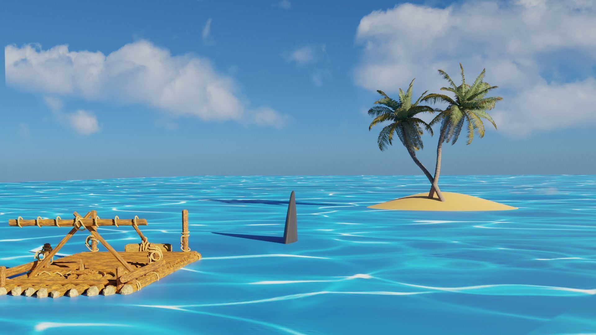3D model 3D low poly game raft scene and landscape model VR / AR / low ...