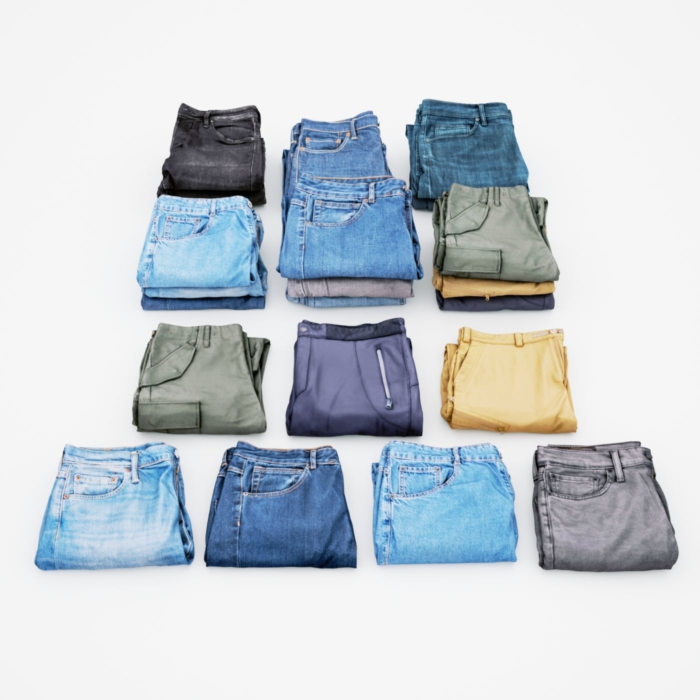 Jeans and pants 13 items collection heap stack pile of jeans 3D model ...