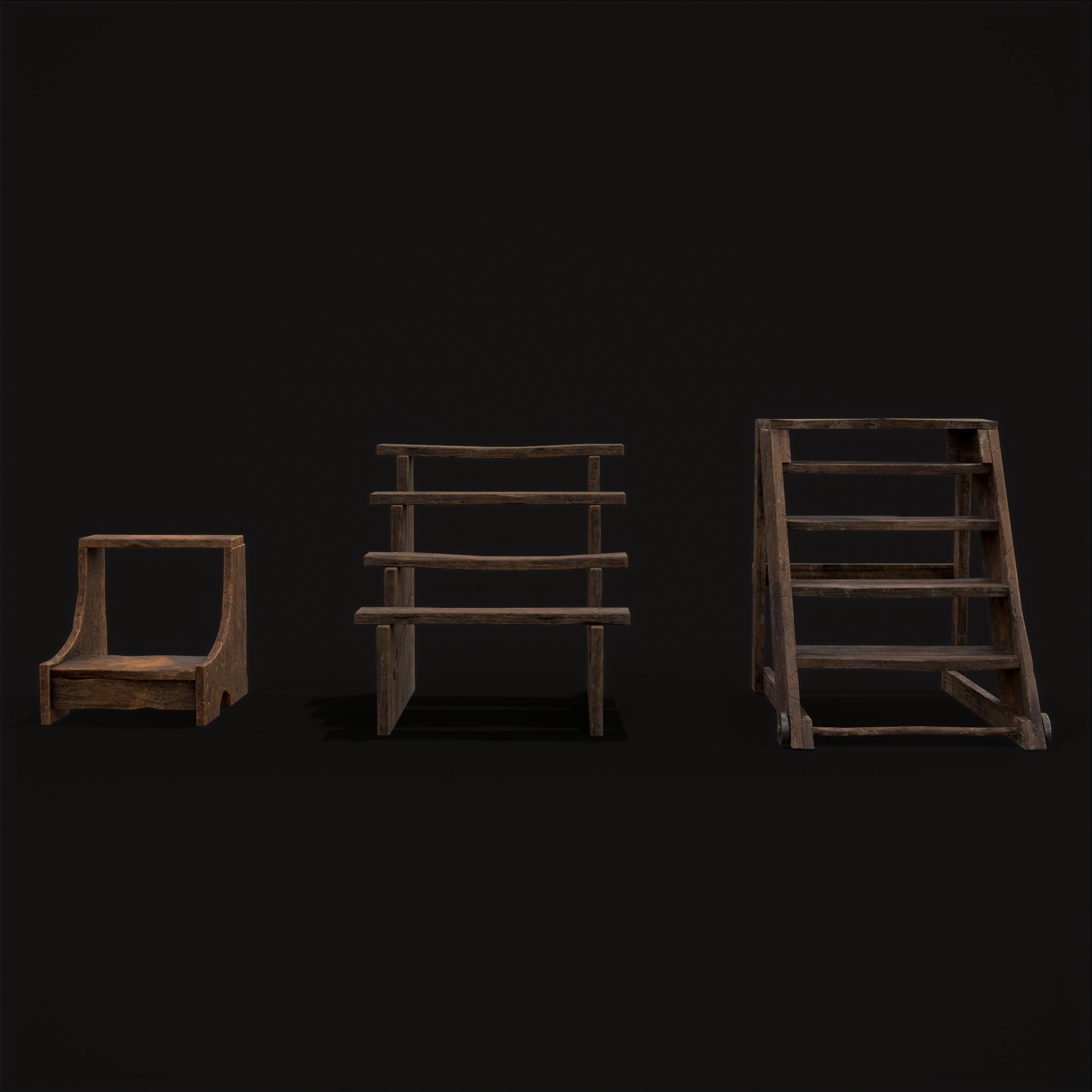 3D Model Collection Medieval Style Three Ladders VR / AR / low-poly ...