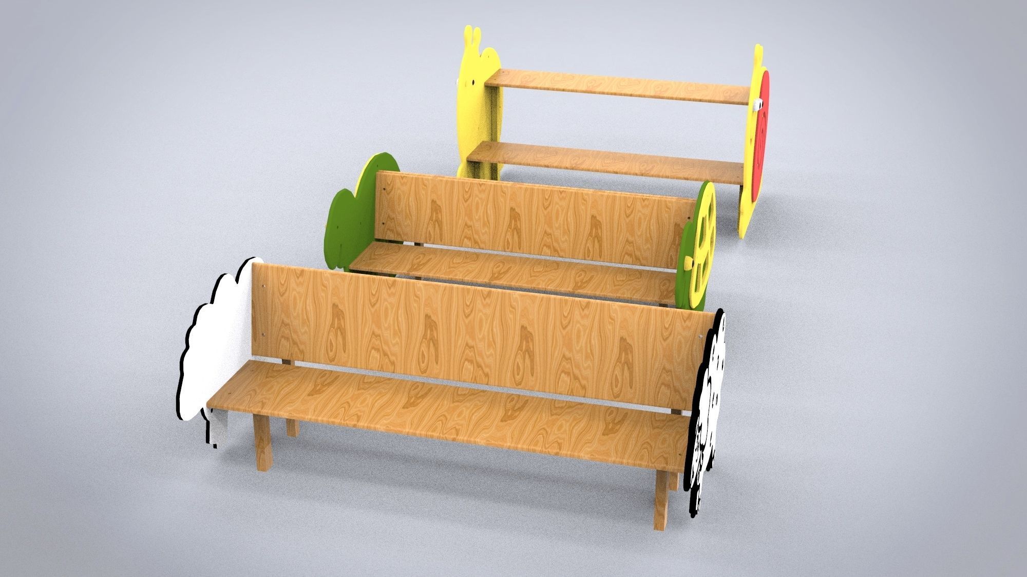 Childrens wooden benches Animals 3D model | CGTrader
