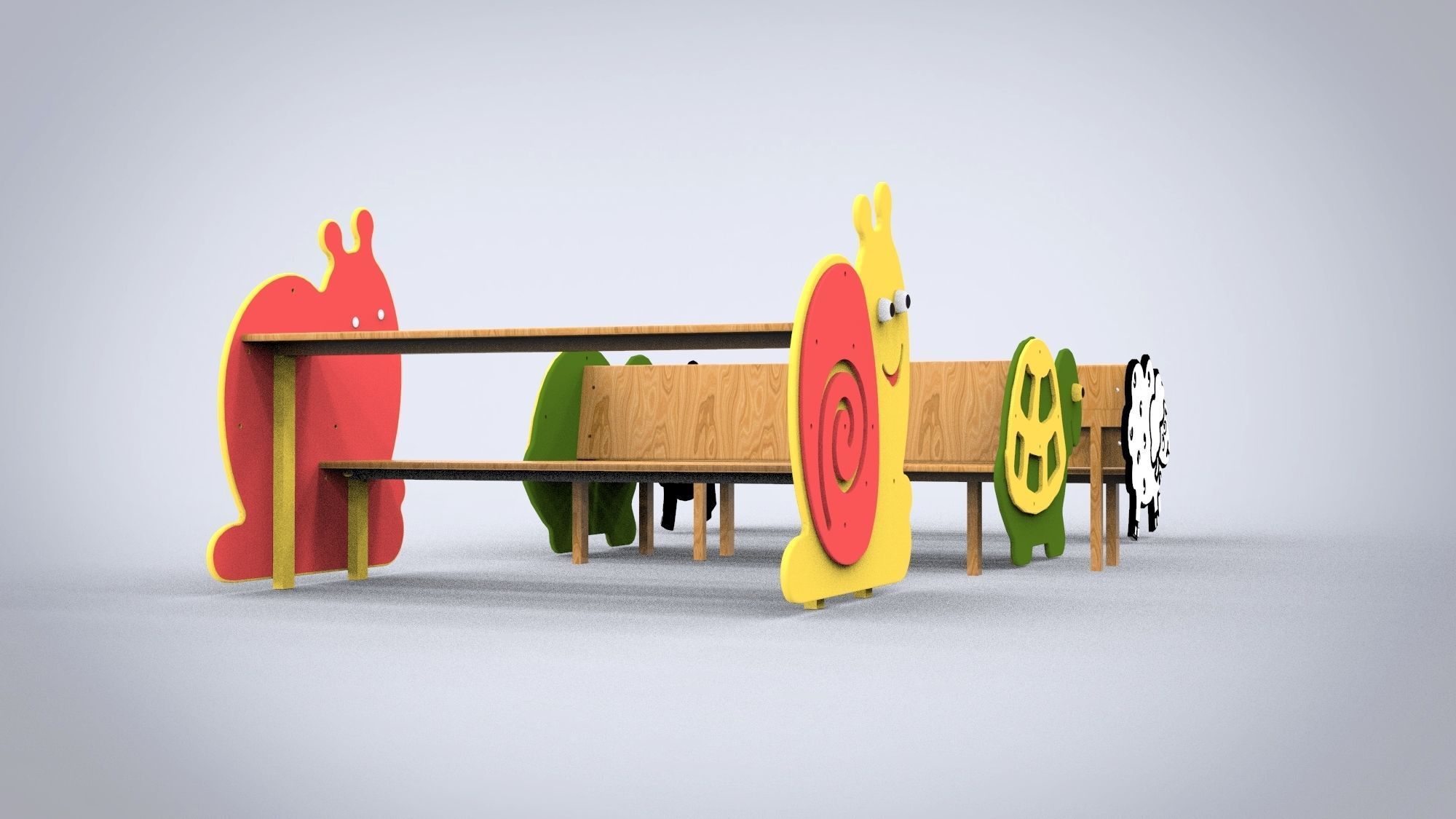 Childrens wooden benches Animals 3D model | CGTrader