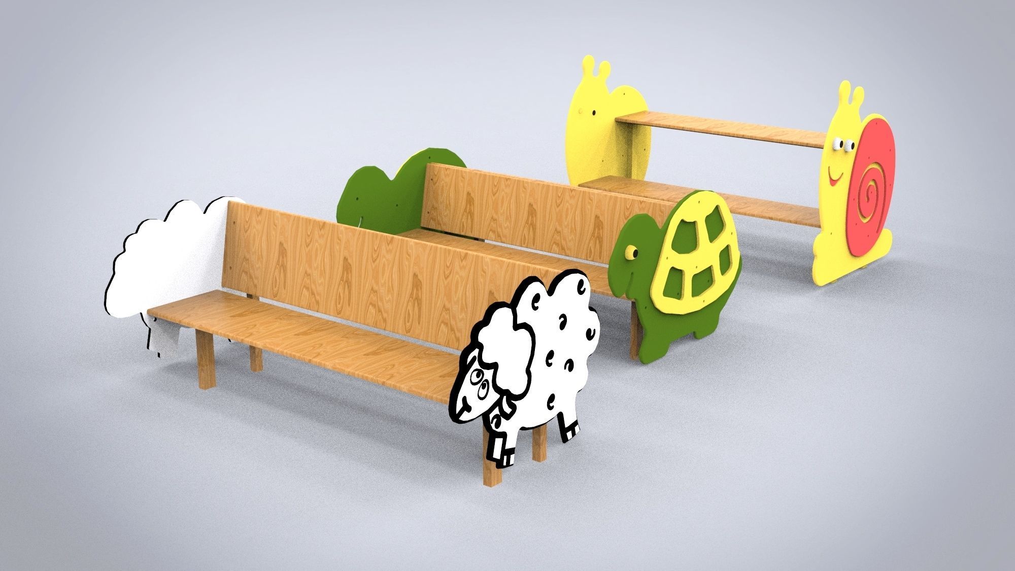 Childrens wooden benches Animals 3D model | CGTrader