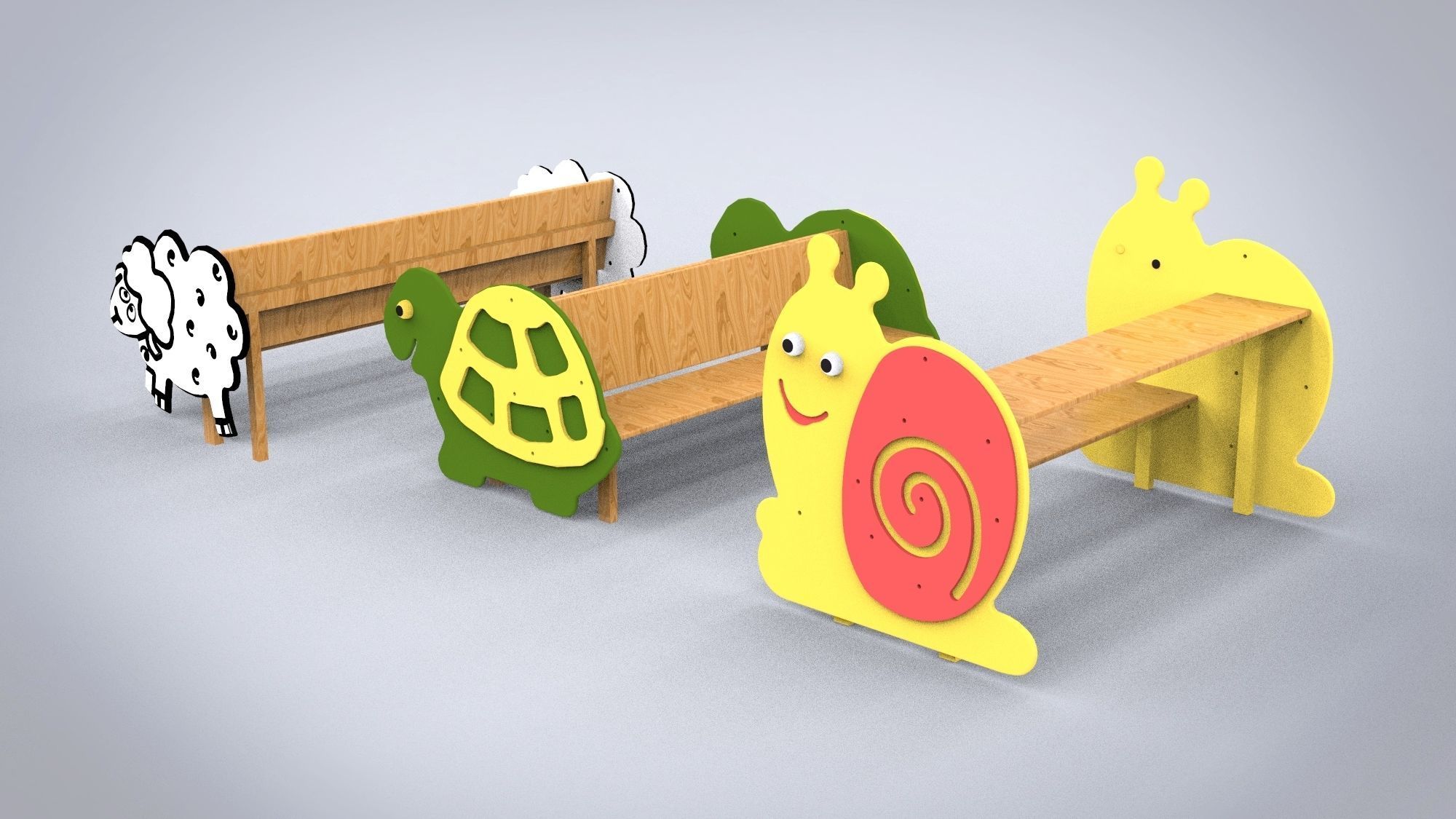 Childrens wooden benches Animals 3D model | CGTrader