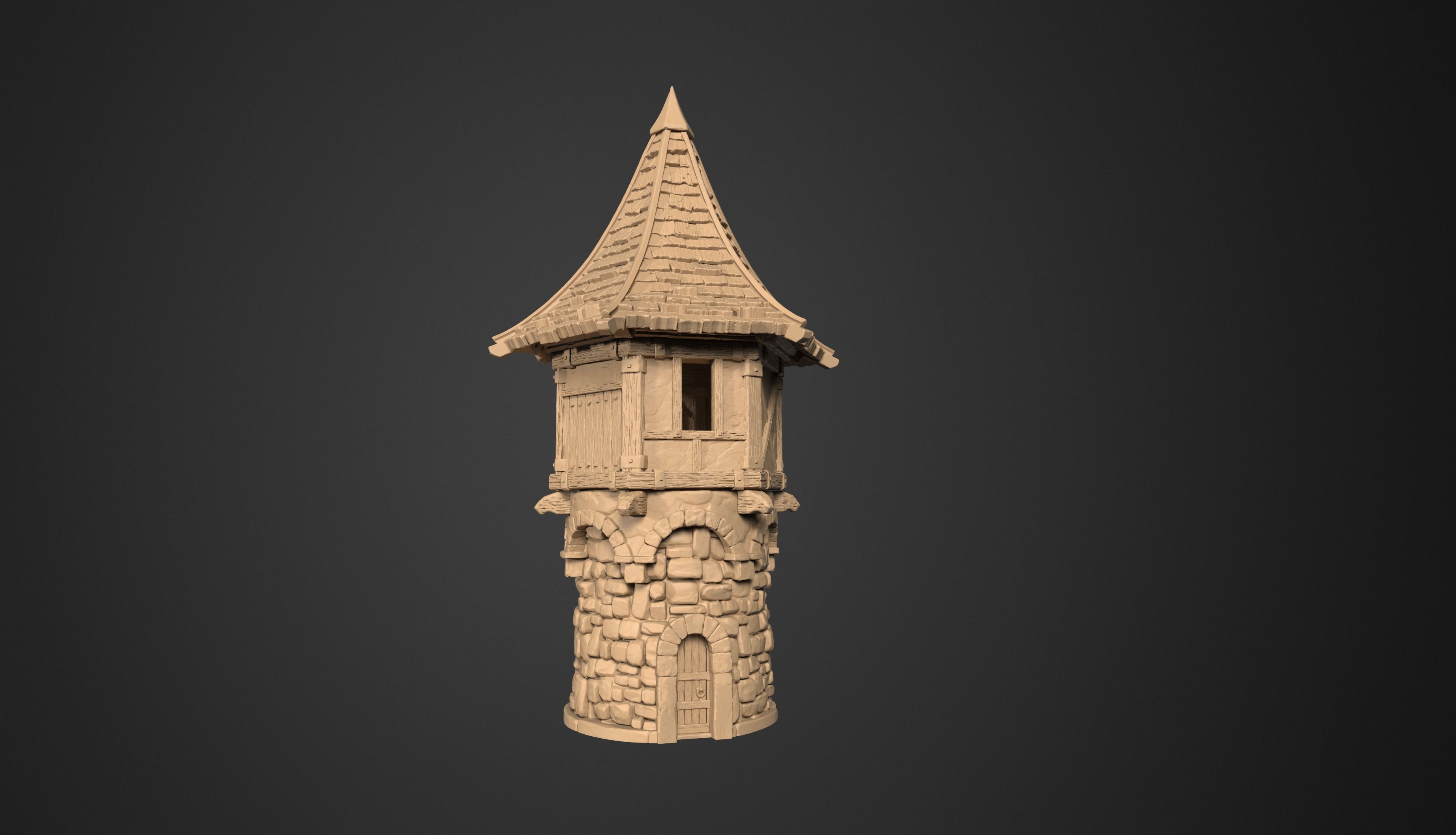 Medieval tower with a balcony 3D model 3D printable | CGTrader