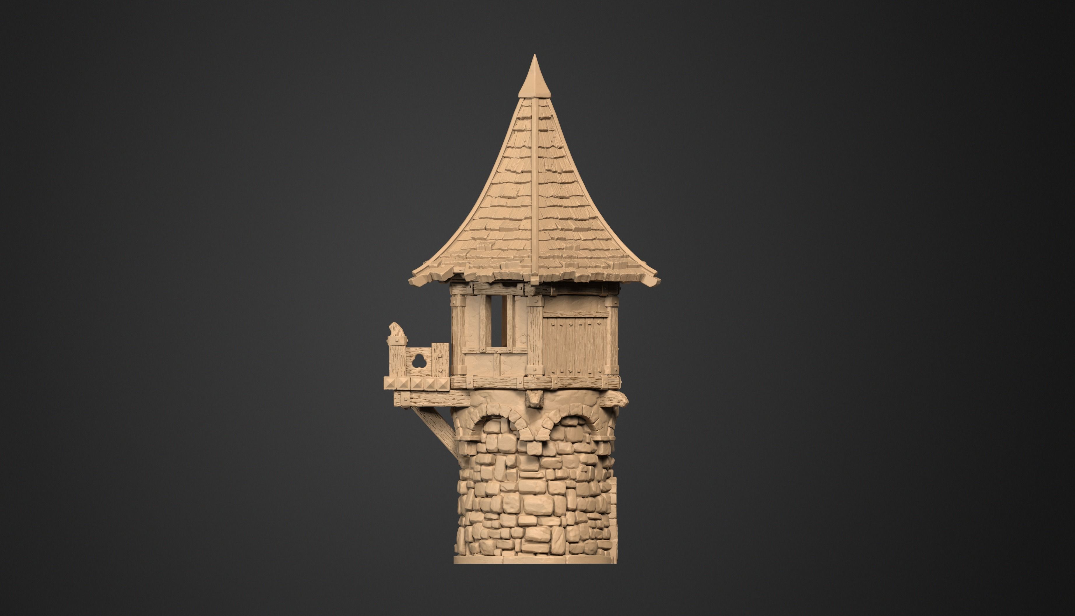 Medieval tower with a balcony 3D model 3D printable | CGTrader