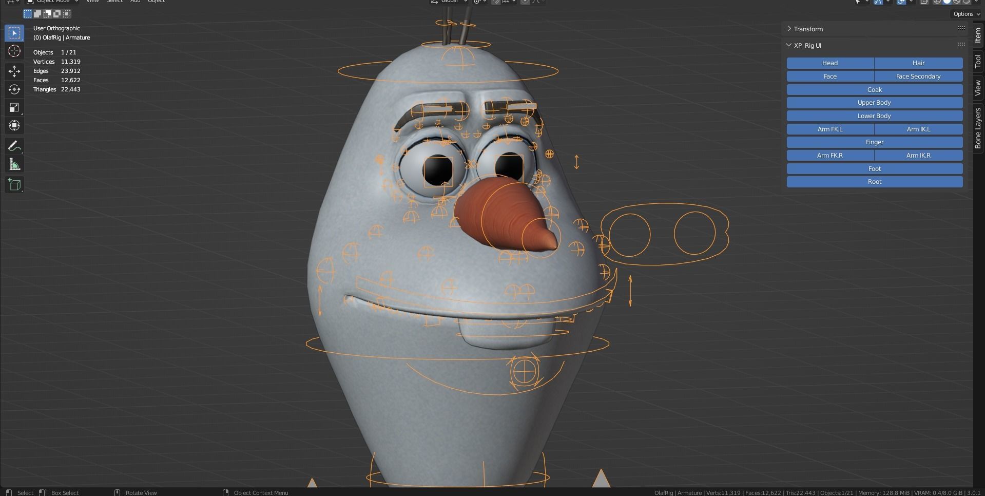 3D model FROZEN Olaf Rig Blender VR / AR / low-poly | CGTrader