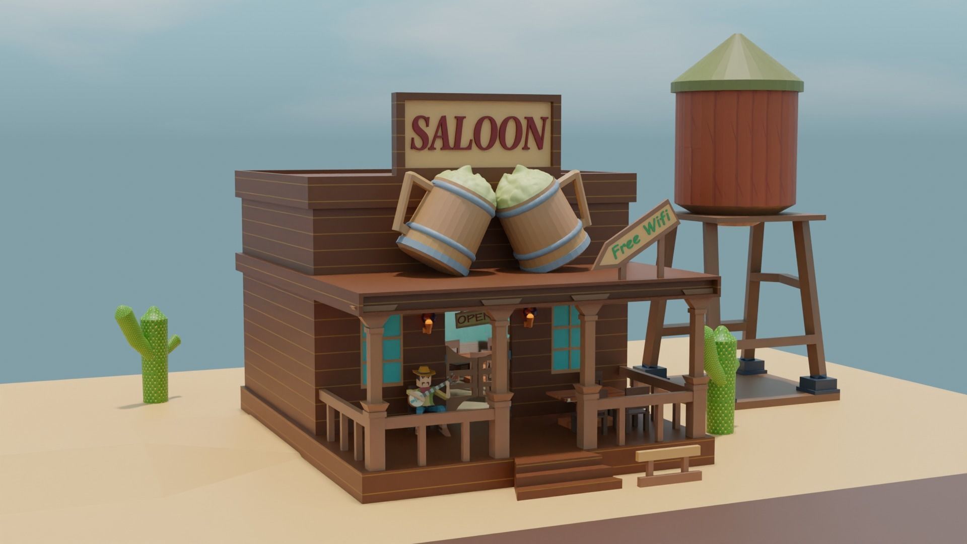 3D model Low Poly Saloon Wild West VR / AR / low-poly | CGTrader