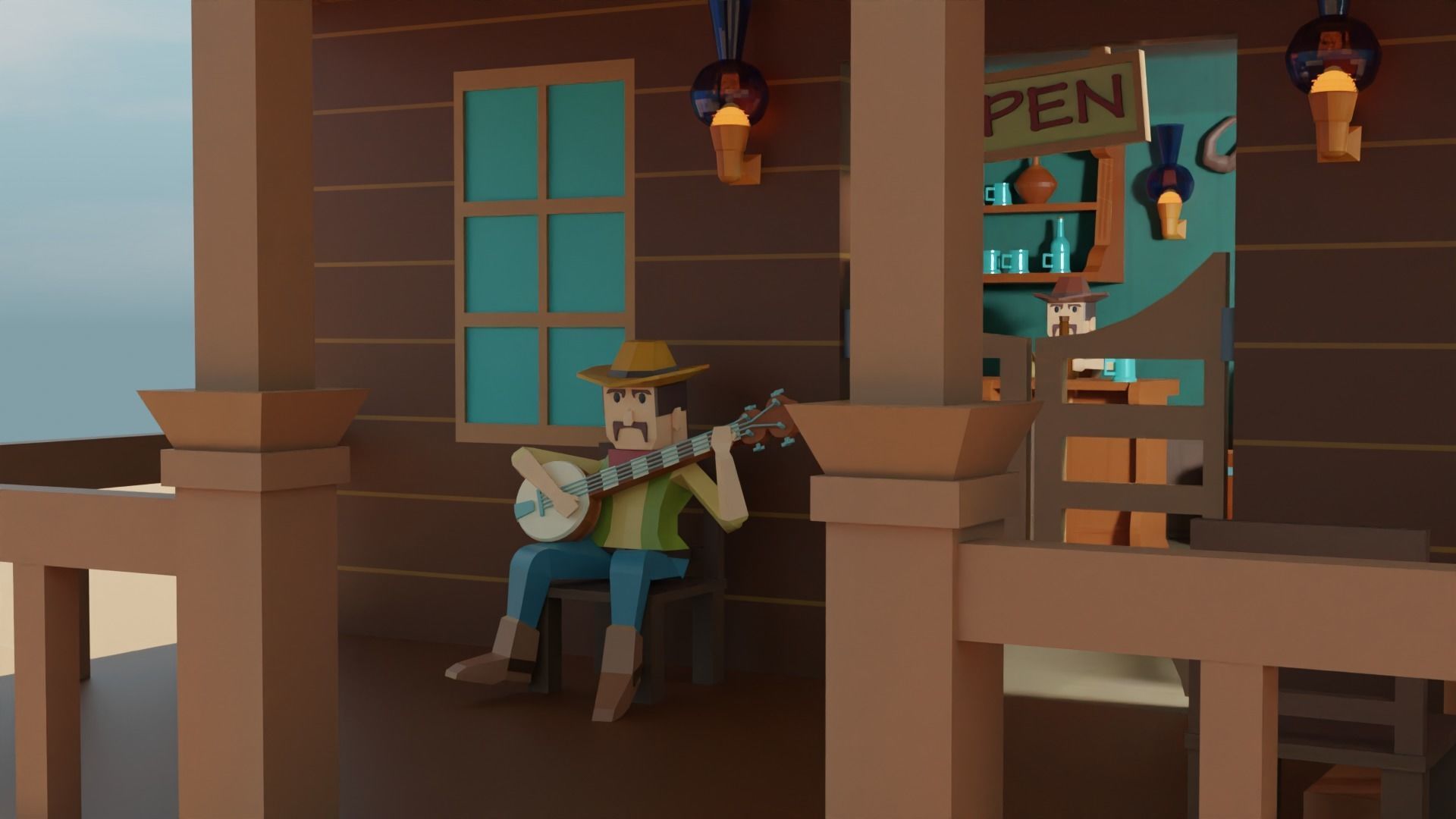 3D model Low Poly Saloon Wild West VR / AR / low-poly | CGTrader