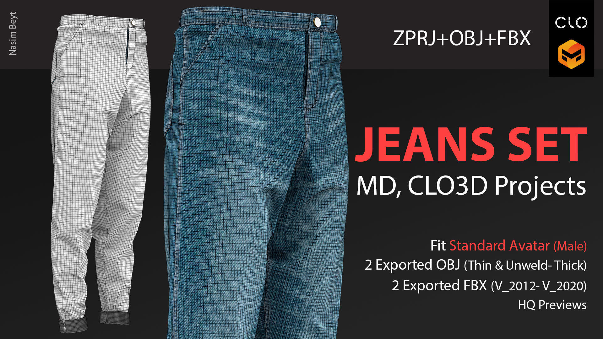 3 Diffrent Male Jeans Set VOL 01 3D model | CGTrader