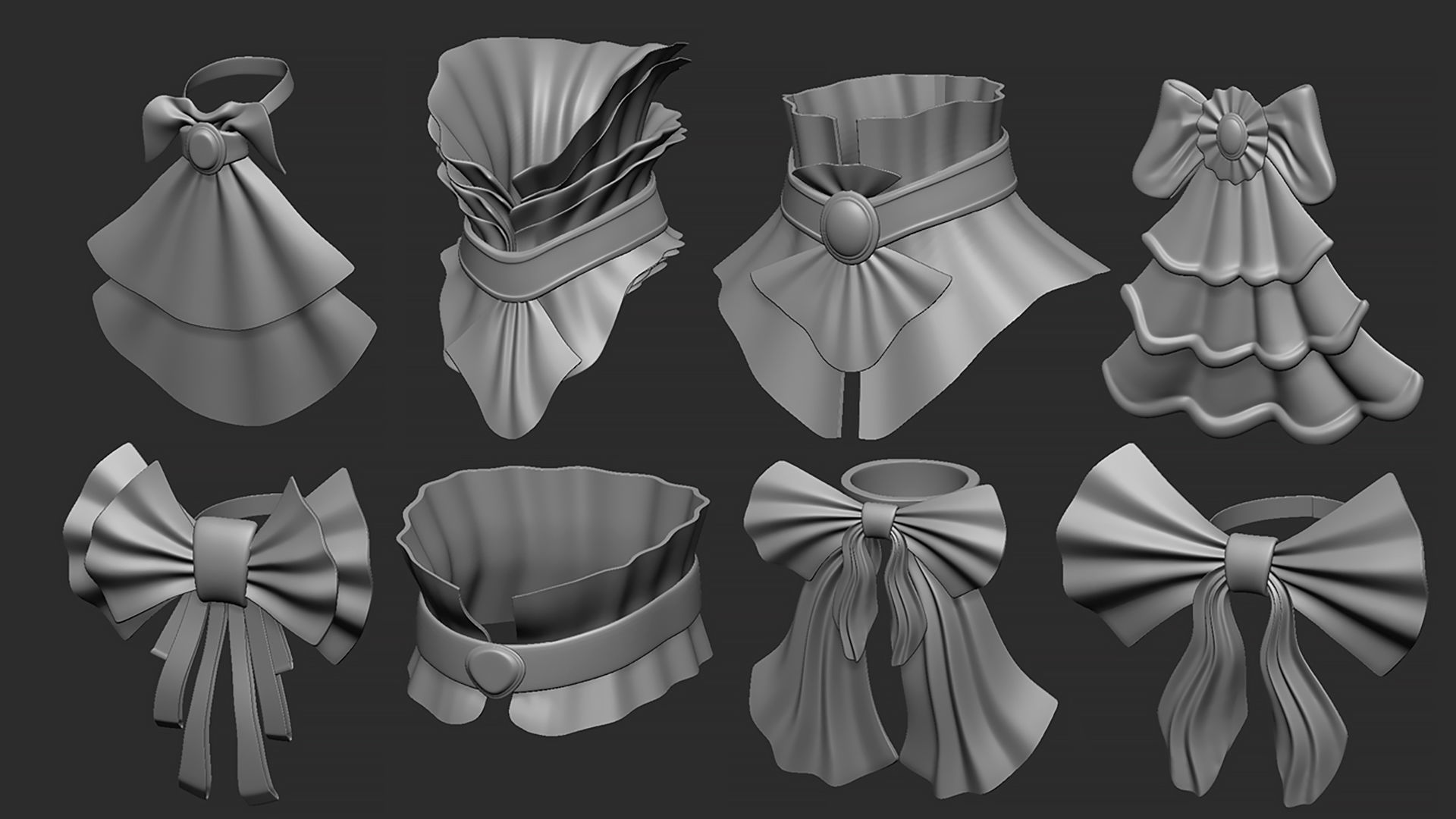 20 character jabot and neckwear midpoly IMM Zbrush set 3D model | CGTrader