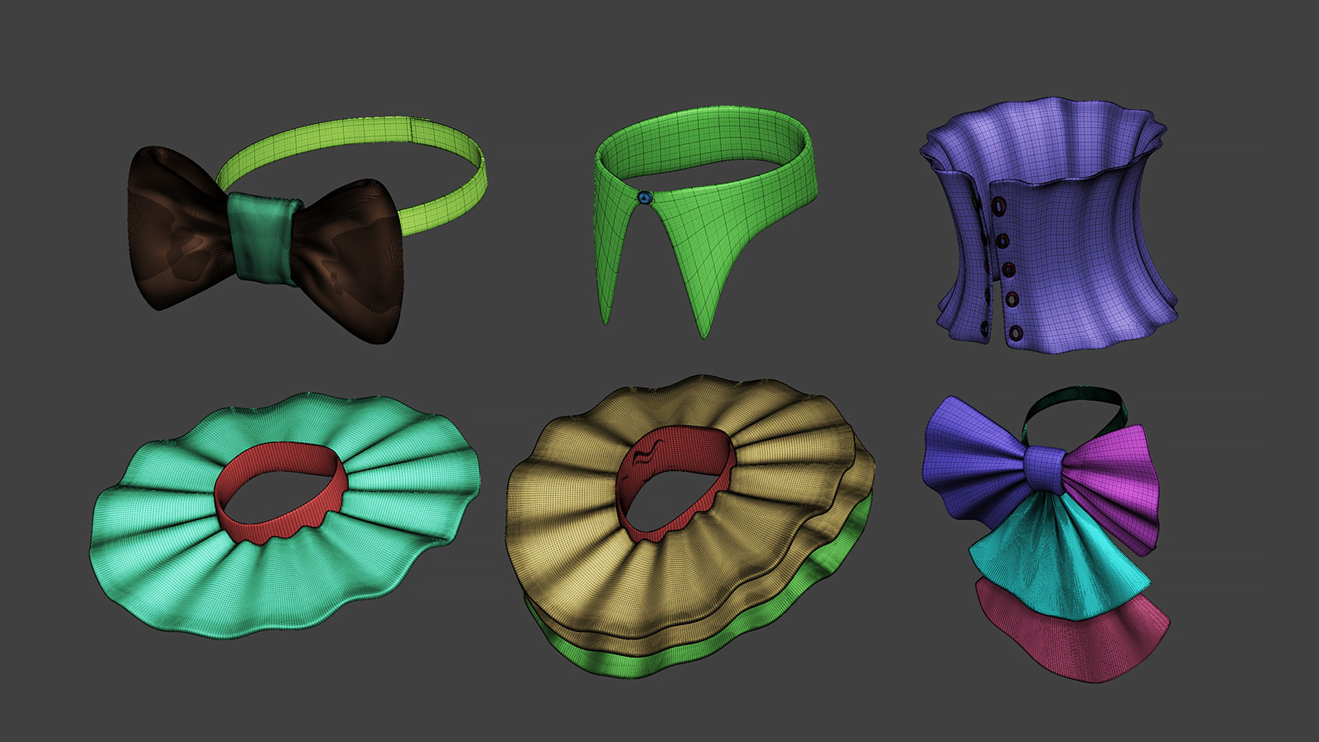 20 character jabot and neckwear midpoly IMM Zbrush set 3D model | CGTrader
