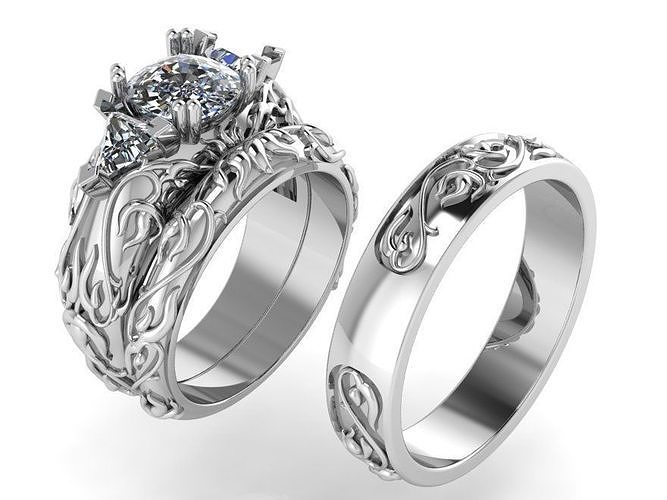 Filigree Ring Bridal Set 0191 3D model 3D printable | CGTrader