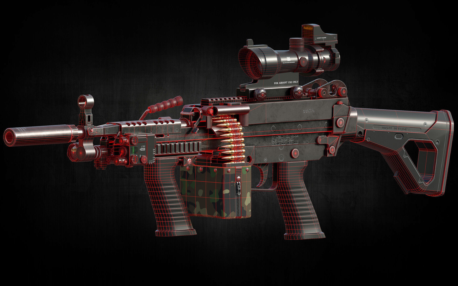 3D model Armory 300 Blackout SAW K low poly game ready model VR / AR ...