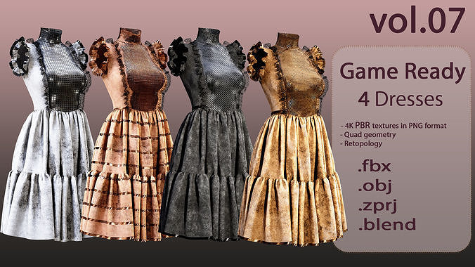 3D model 4 Dresses-low poly- vol-07 VR / AR / low-poly | CGTrader