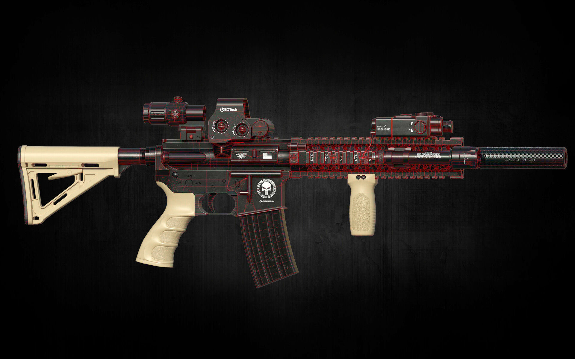 3D model M4 Assault rifle low poly Game ready model VR / AR / low-poly ...