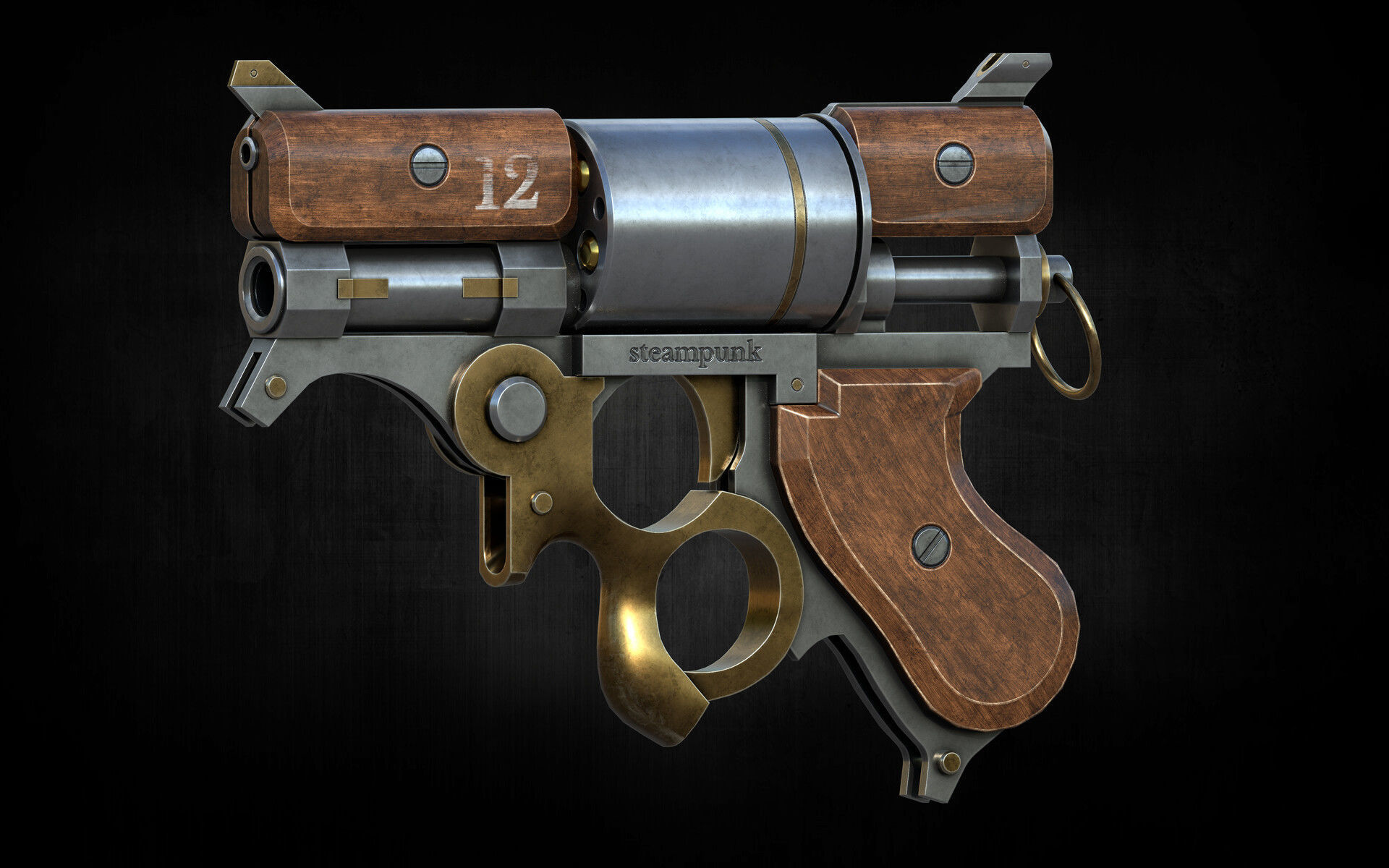 3D model Steampunk revolver low poly game ready gun model VR / AR / low ...