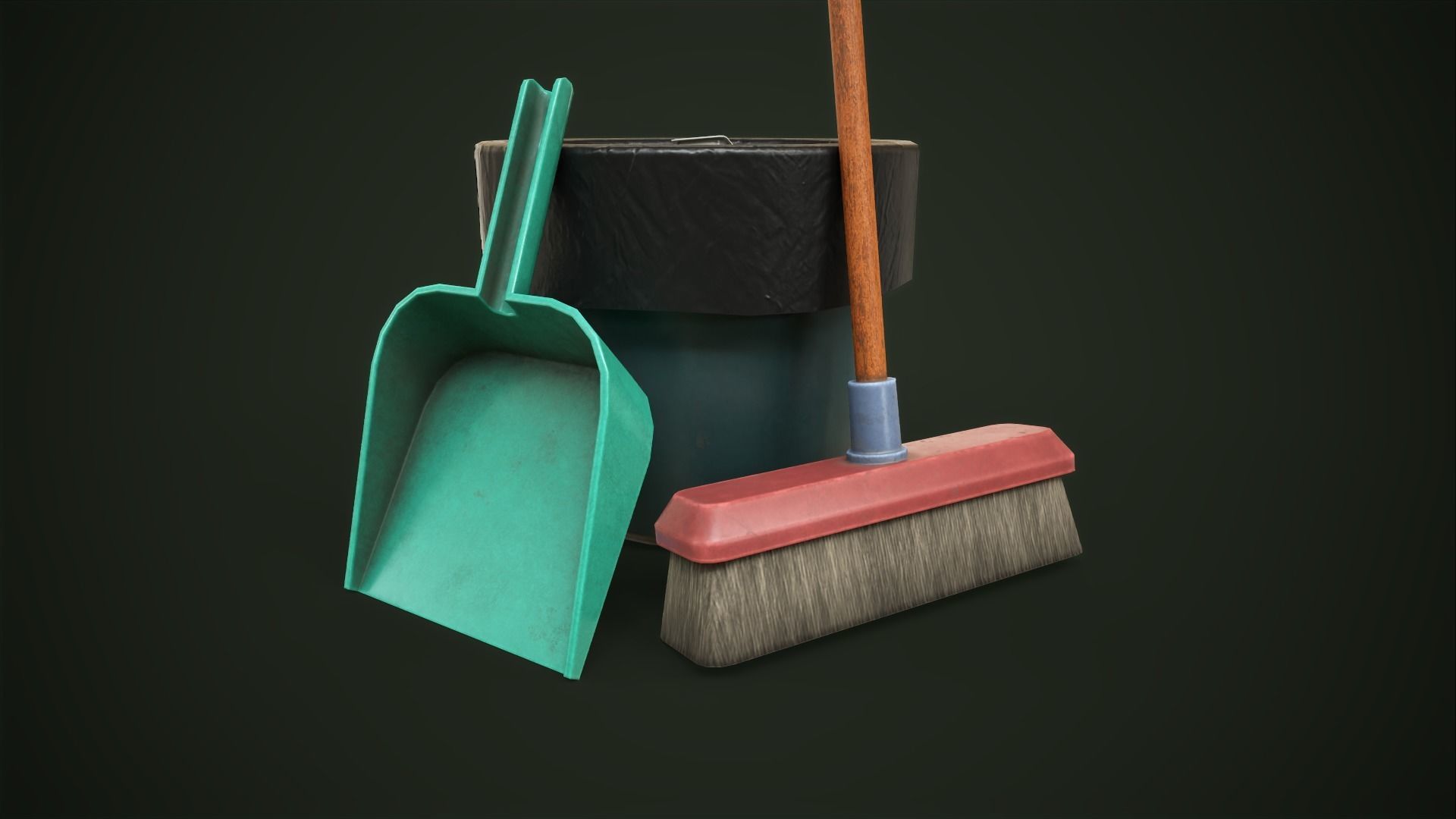 3D model Garbage bucket with trash scoop and dustpan VR / AR / low-poly ...