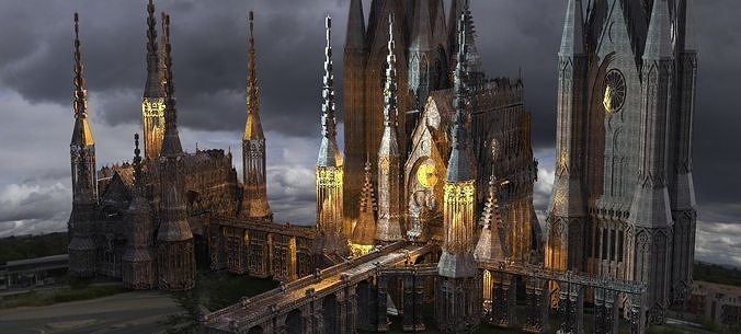 Dark Gothic Cathedral Dagon Architecture Kitbash Extended 3D model ...