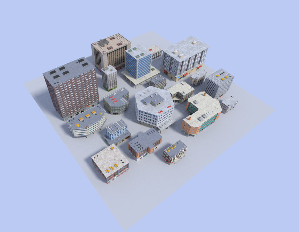3D model 20 city building collection VR / AR / low-poly | CGTrader