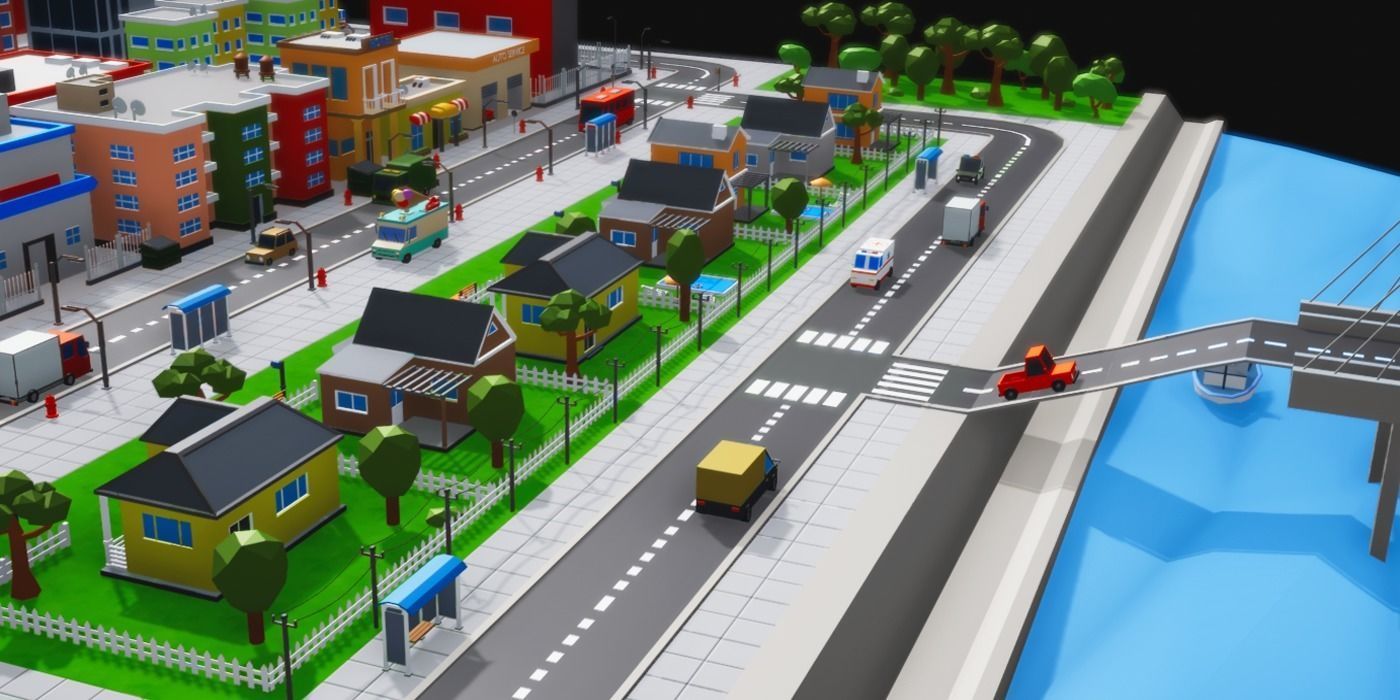 3D model Low Poly City with buildings and cars VR / AR / low-poly ...