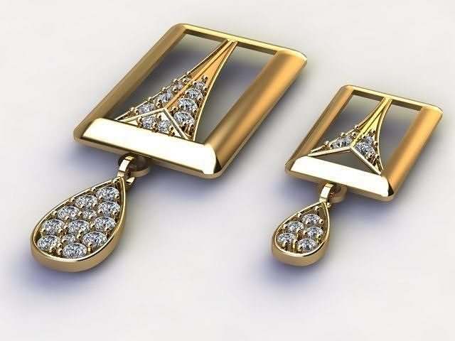 PENDANT SET two gold pendants with diamonds 3D model 3D printable ...