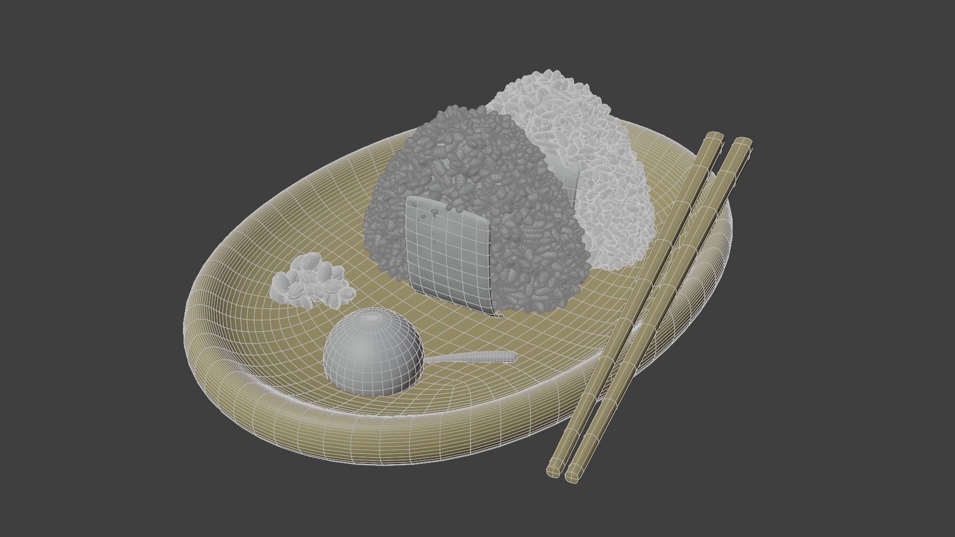 Onigiri piece of sushi on plate with chopsticks 3D model | CGTrader