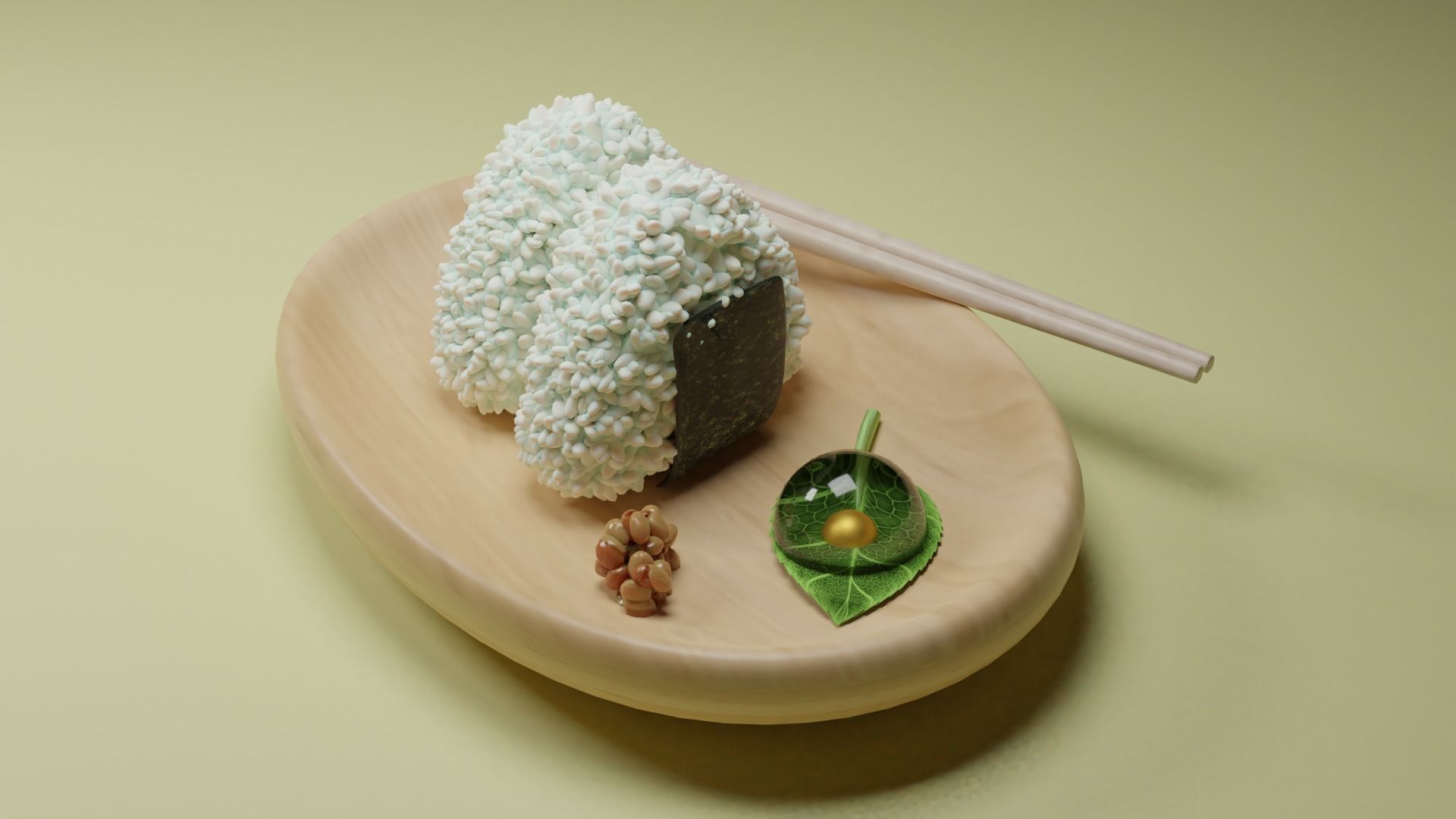 Onigiri piece of sushi on plate with chopsticks 3D model | CGTrader