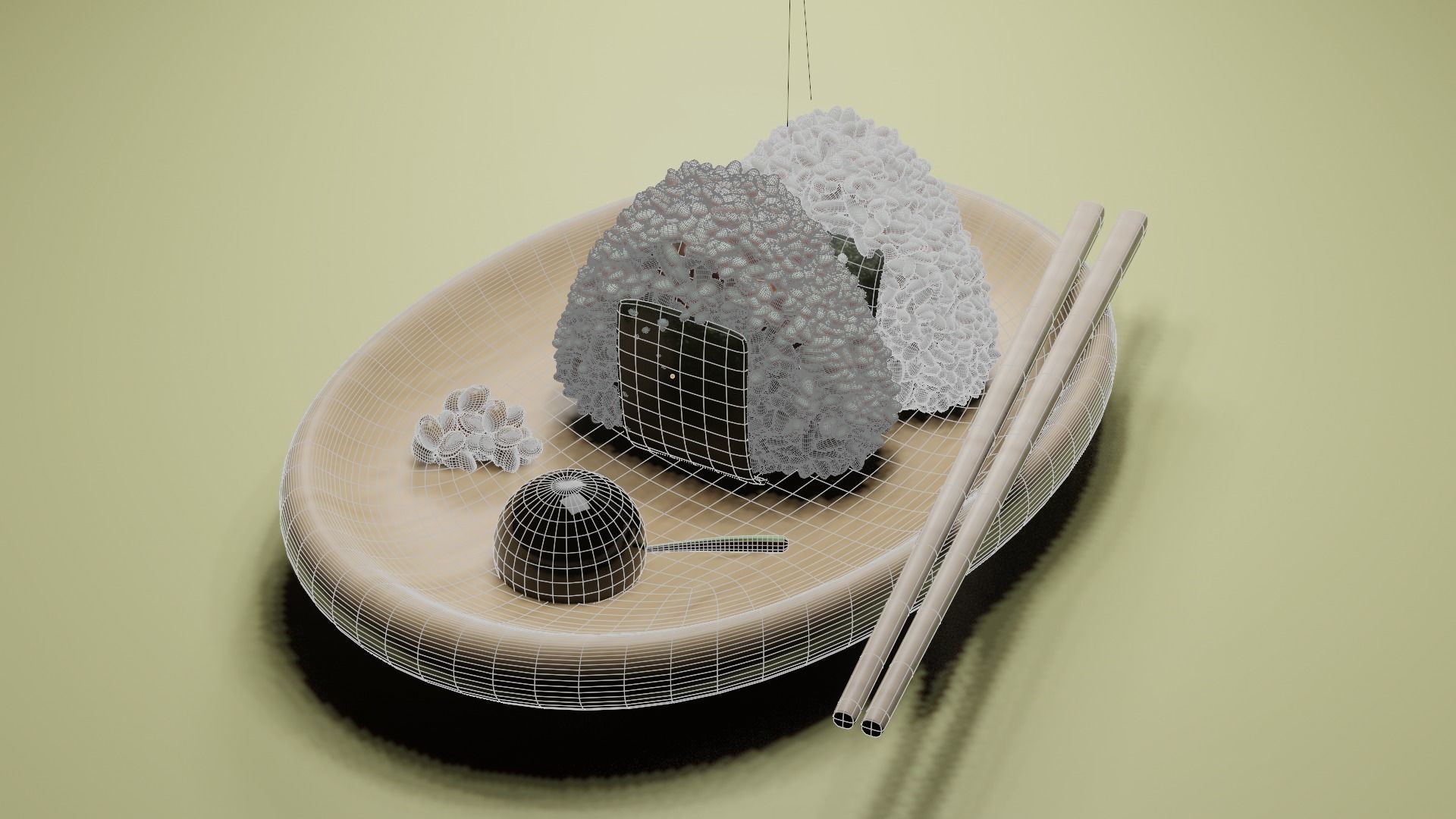 Onigiri piece of sushi on plate with chopsticks 3D model | CGTrader
