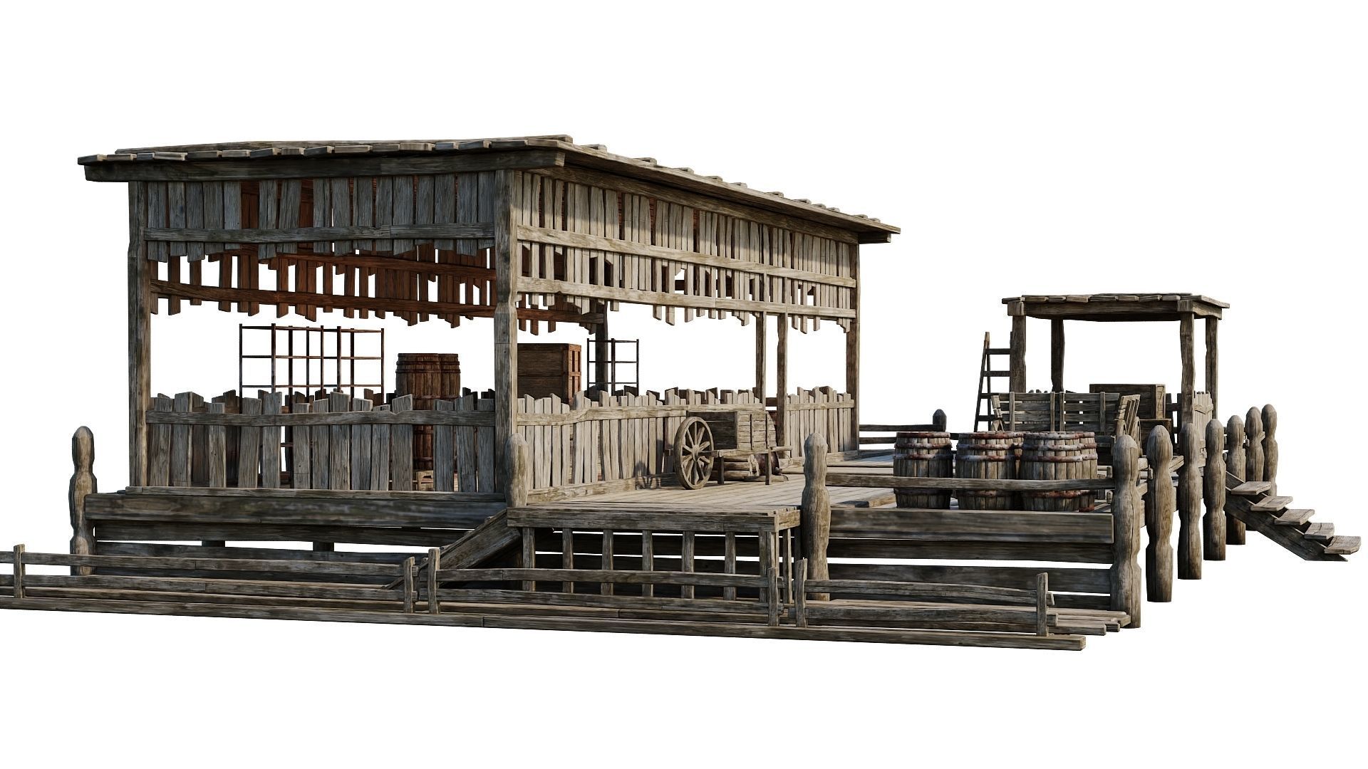 3D model Old Wooden Storage Building 4K Textures GameReady 83 VR / AR ...