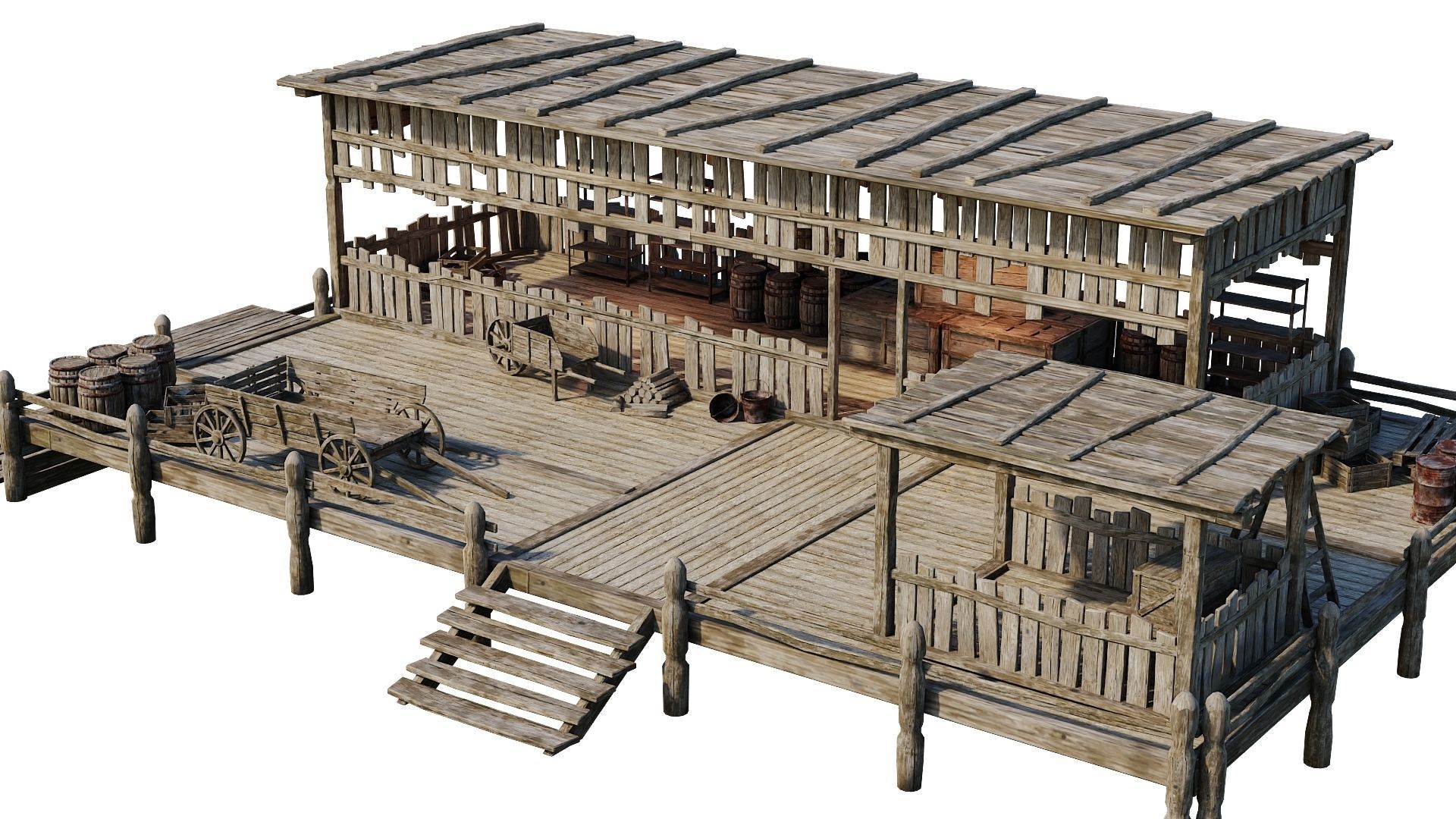 3D model Old Wooden Storage Building 4K Textures GameReady 83 VR / AR ...