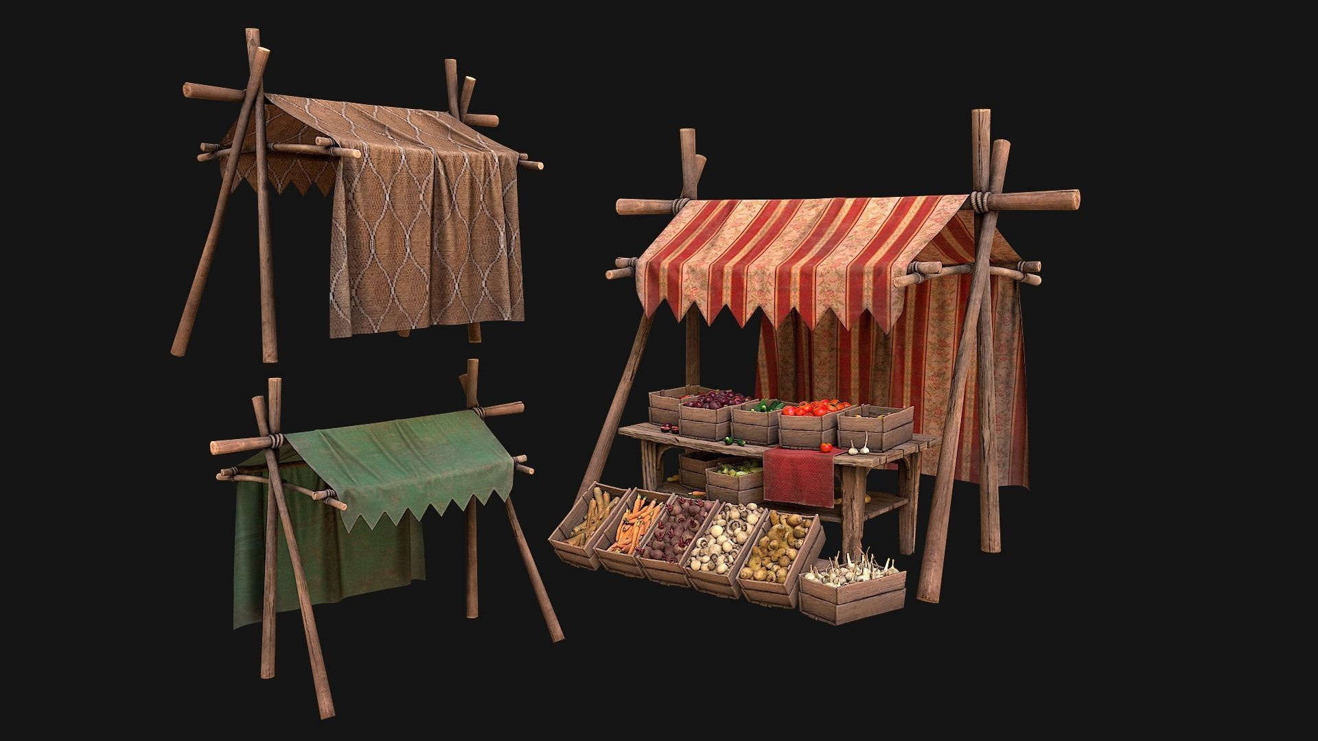 3D model Medieval Market Stalls Tent Pack Fruit and Vegetable VR / AR ...