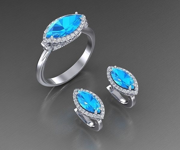 Engagement ring and earring set 3D model | CGTrader