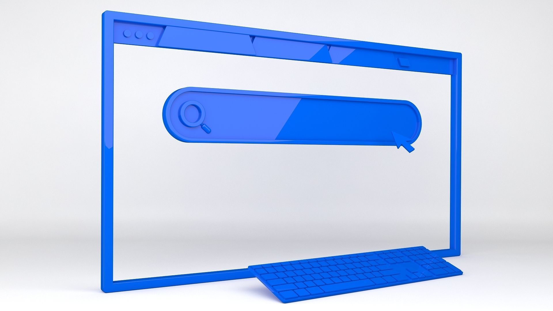 Website Set computer screen with search button and keyboard 3D model ...