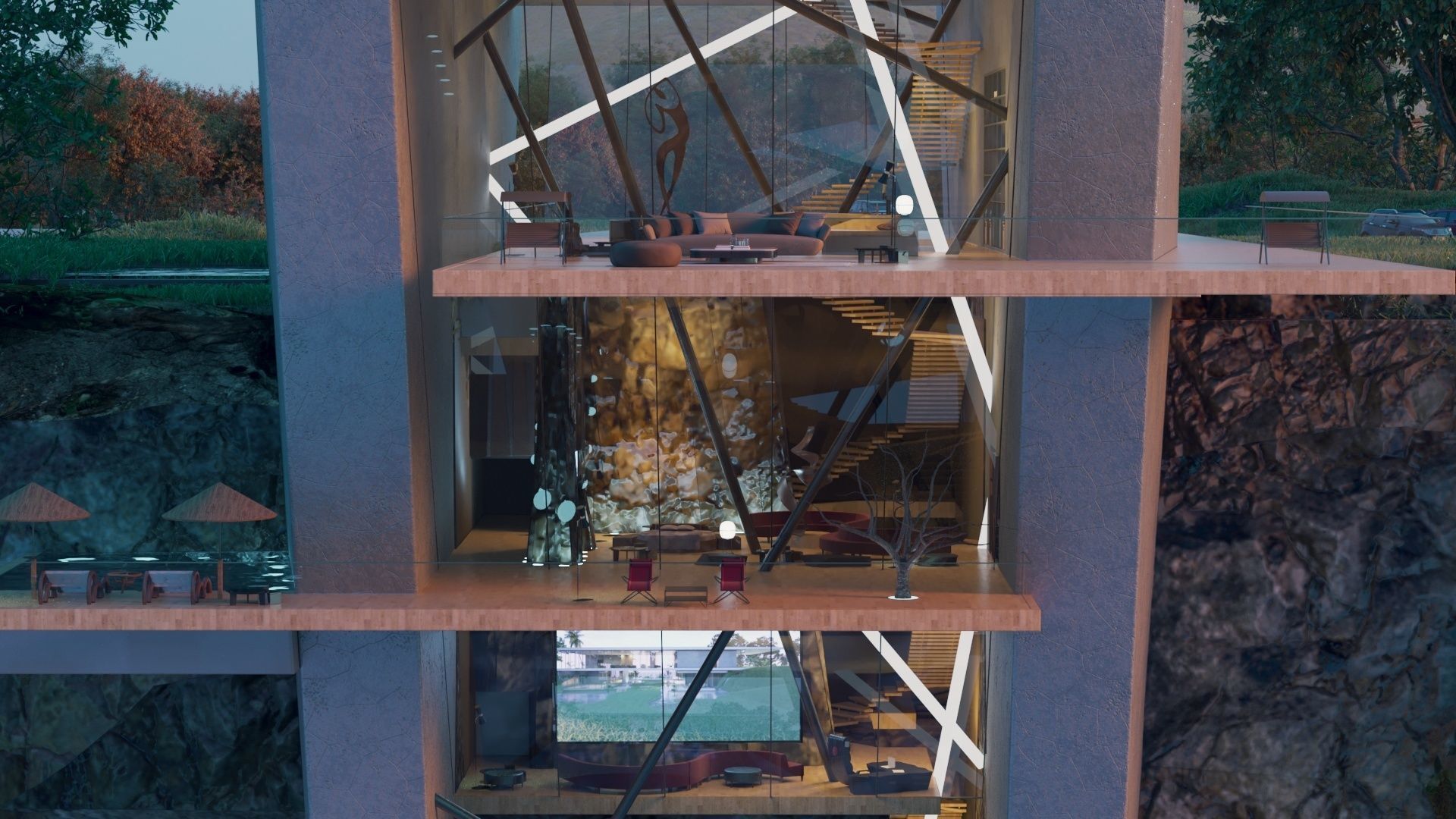 Beach Mountain cliff house Modern architecture Revit and 3ds max 3D ...