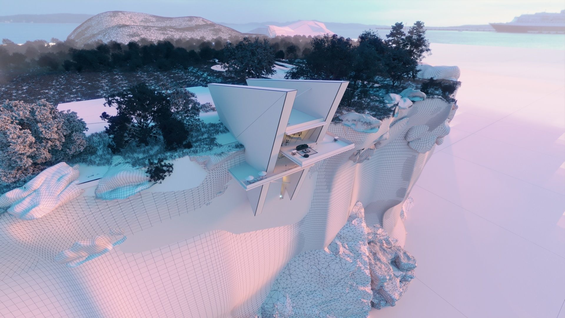 Beach Mountain cliff house Modern architecture Revit and 3ds max 3D ...